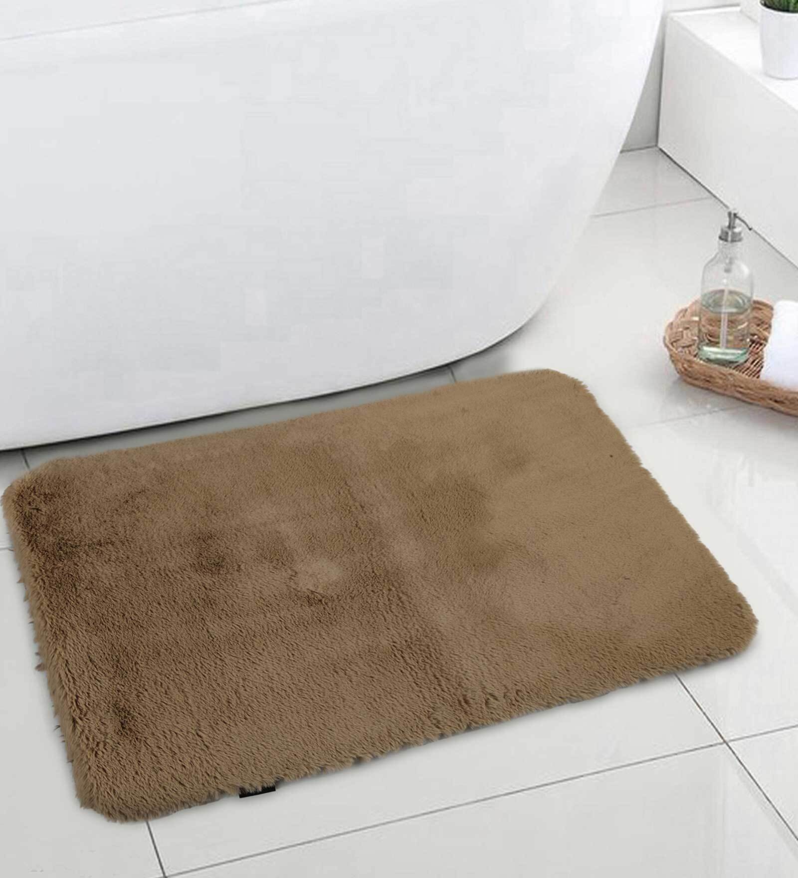 Buy Beige Solid Cotton 20x13 Inches AntiSkid Bath Mat by Obsessions at ...