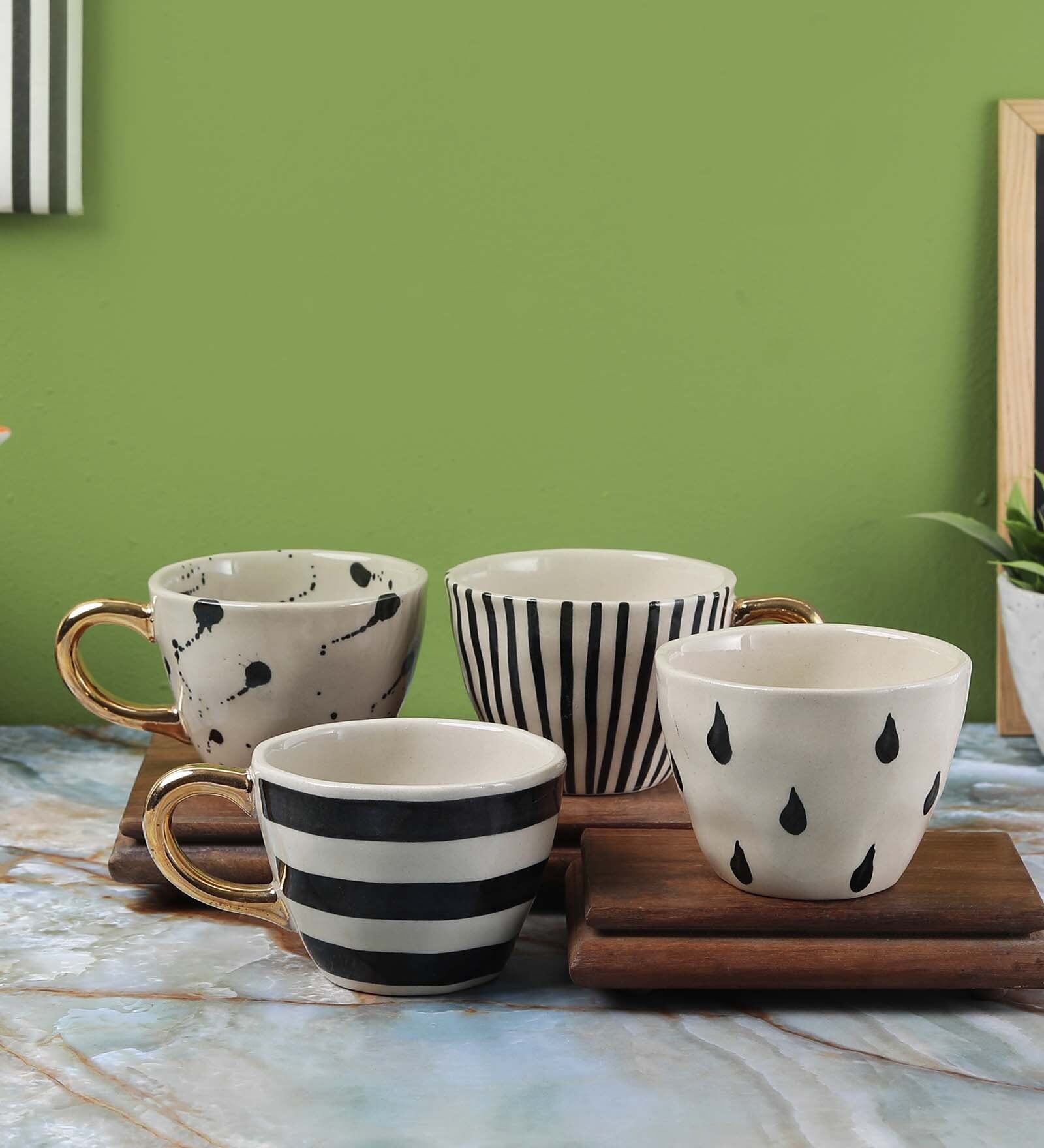 Buy Gale 250ml White & Black Ceramic (Set of 4) Tea Cup at 61% OFF by ...