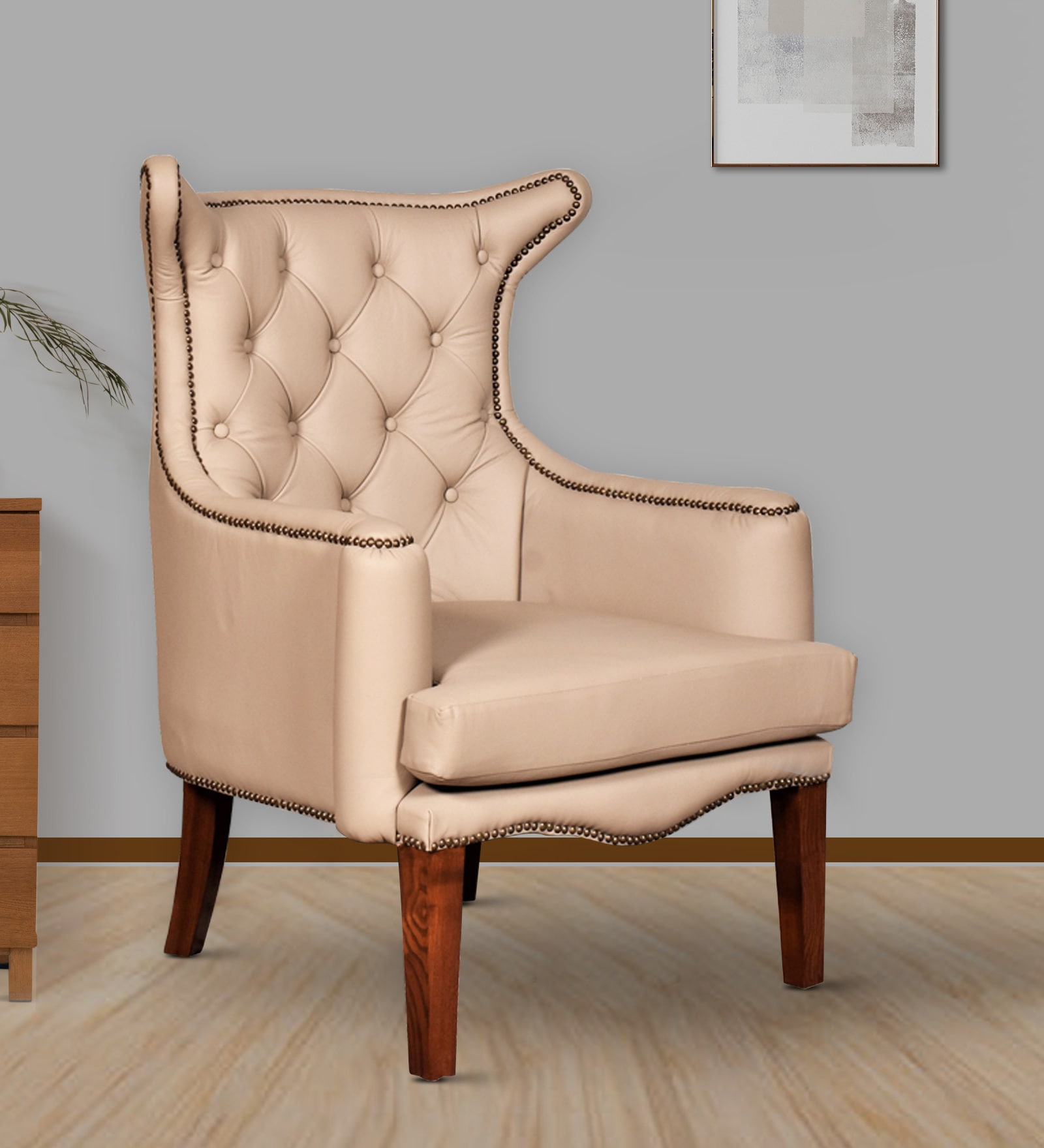 Buy Gallery Chester Wing Chair in Dark Beige Colour at 25% OFF by ...