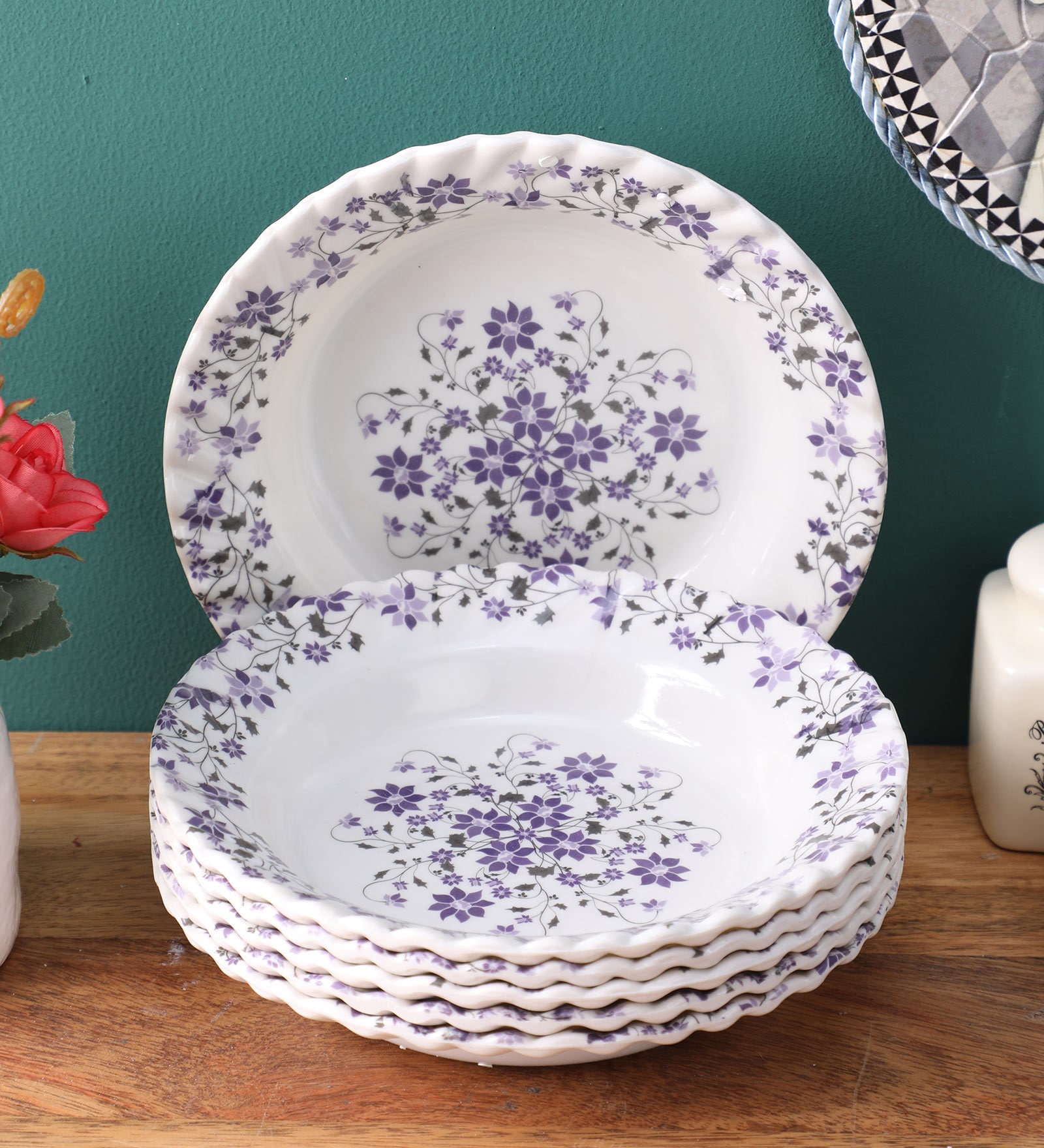 Buy White Floral Melamine (Set of 6) Quarter Plates at 33% OFF by ...