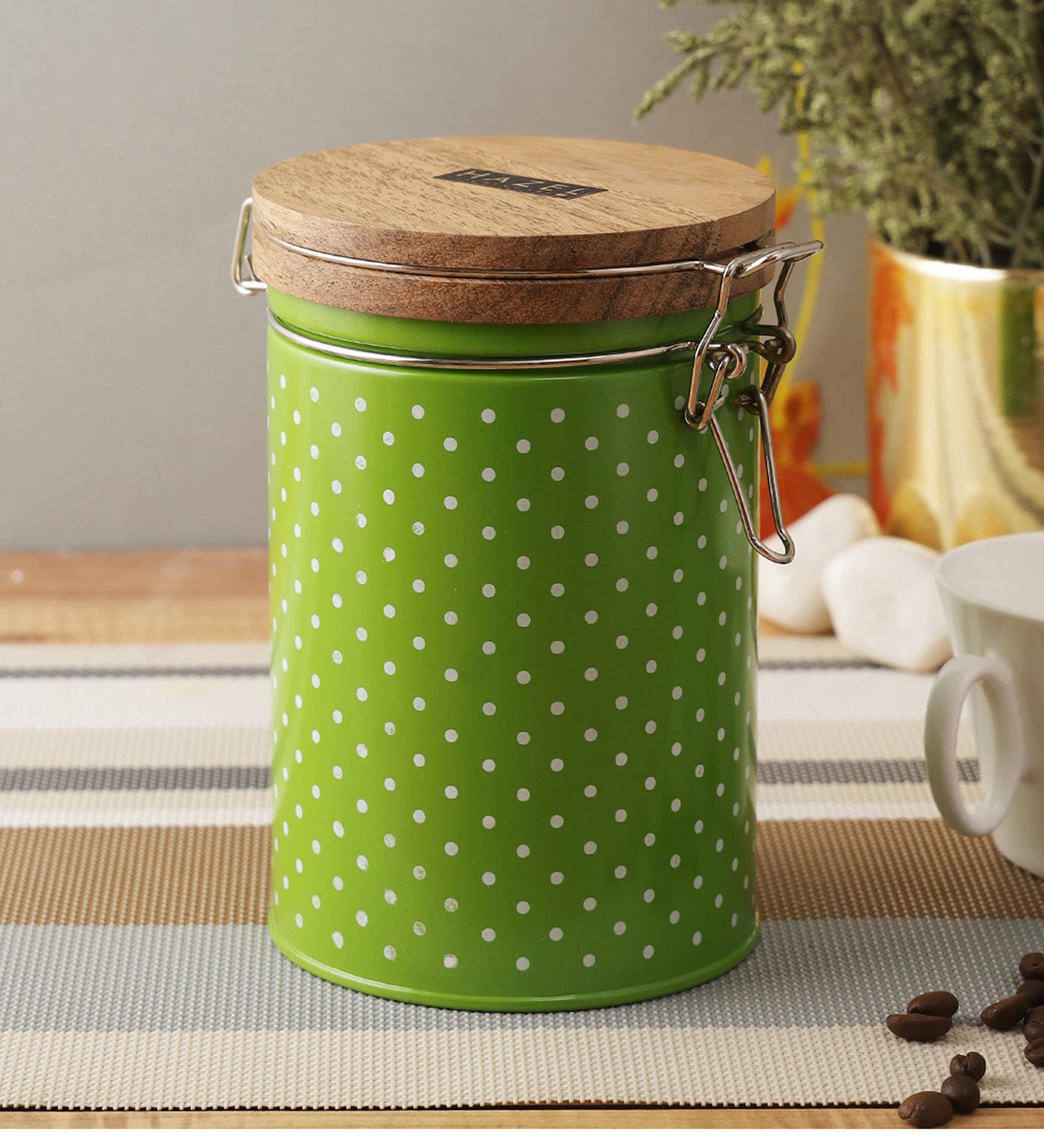 Buy Galvanized Steel 1.13Ltr Green Polka Dot Container (Set of 2 ) at ...