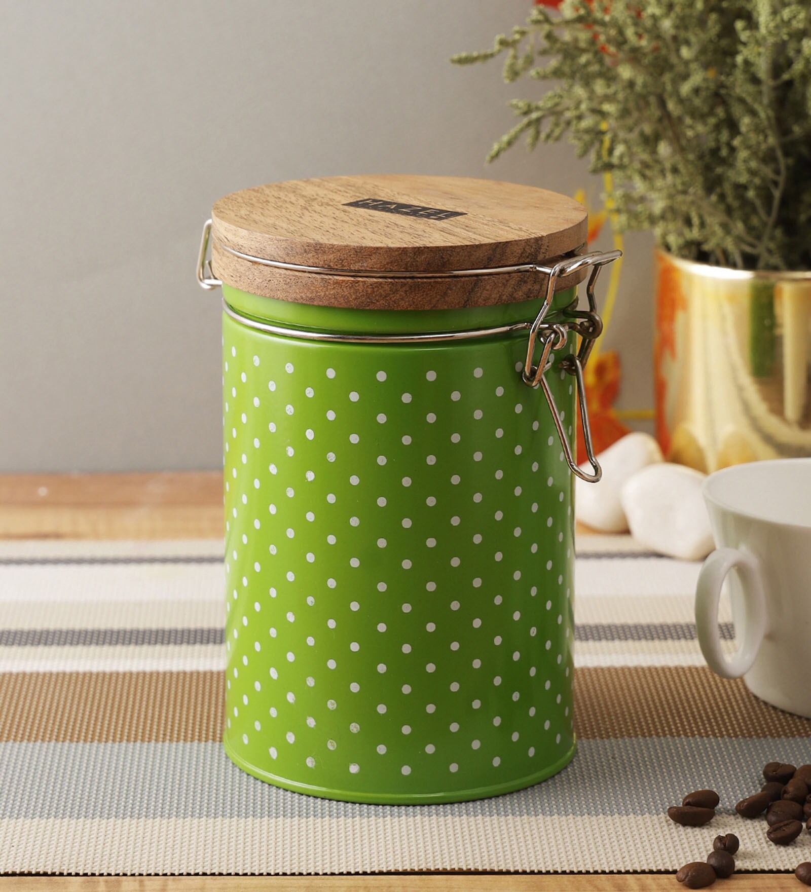 Buy Galvanized Steel 1.13 Ltr Green Polka Dot Container (Set of 6) at ...