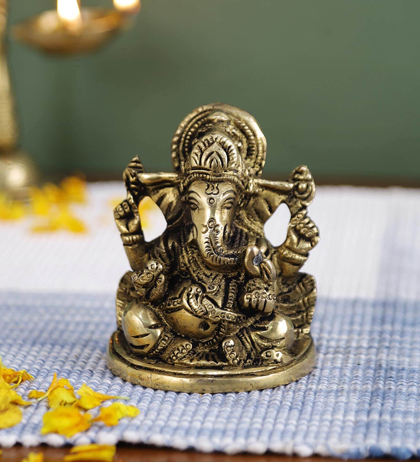 Buy Ganesh 4 Hands Golden Brass Religious Idol at 30% OFF by Imli ...