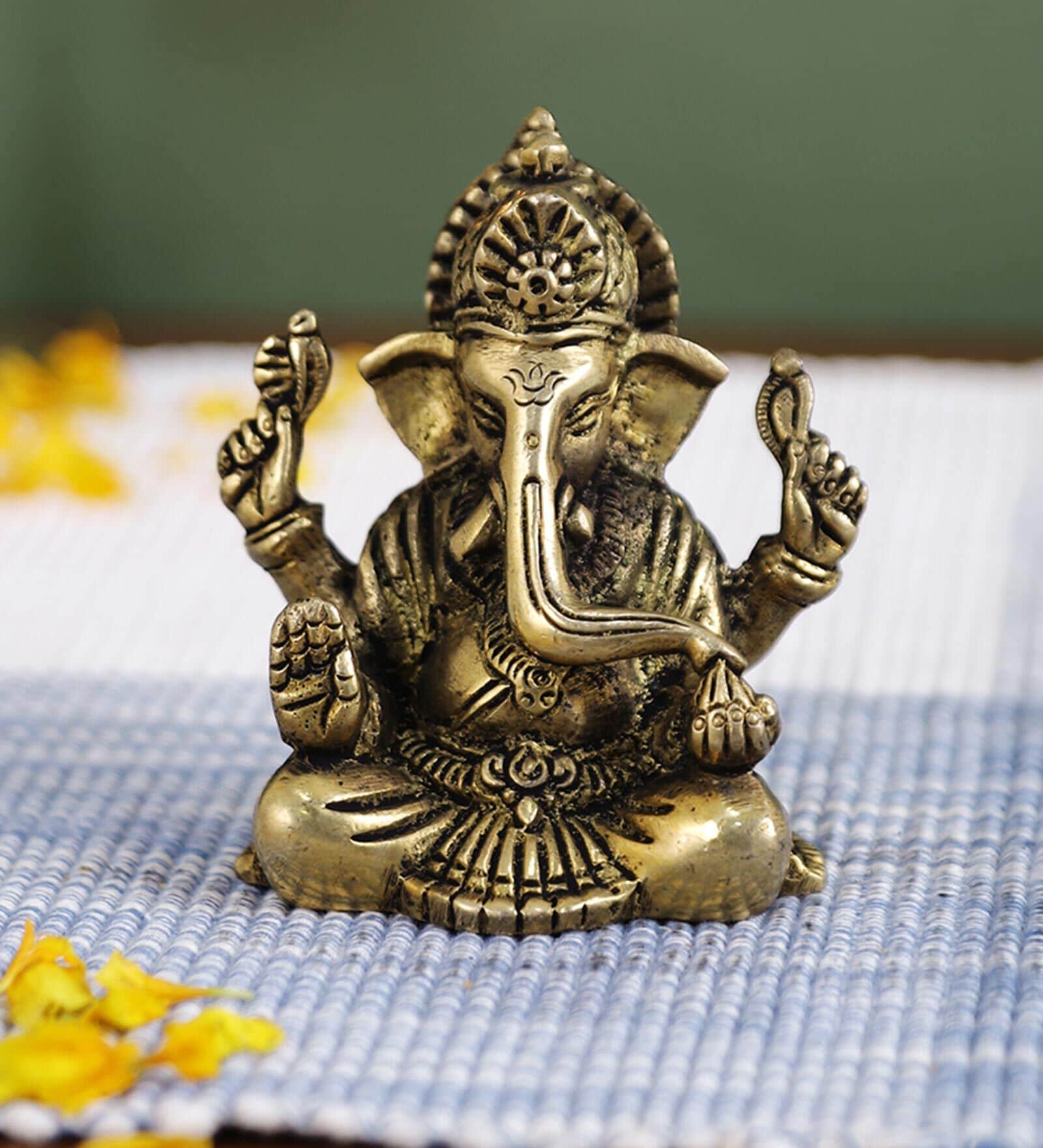 Buy Ganesh 4 Hands Golden Brass Religious Idol by Imli Street at 23% ...