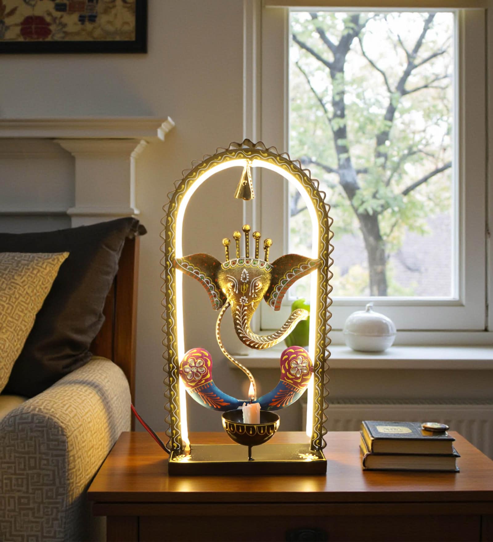 Buy Ganesh Tea Light Candle Diya With Ringing Bell With Led Decorative ...