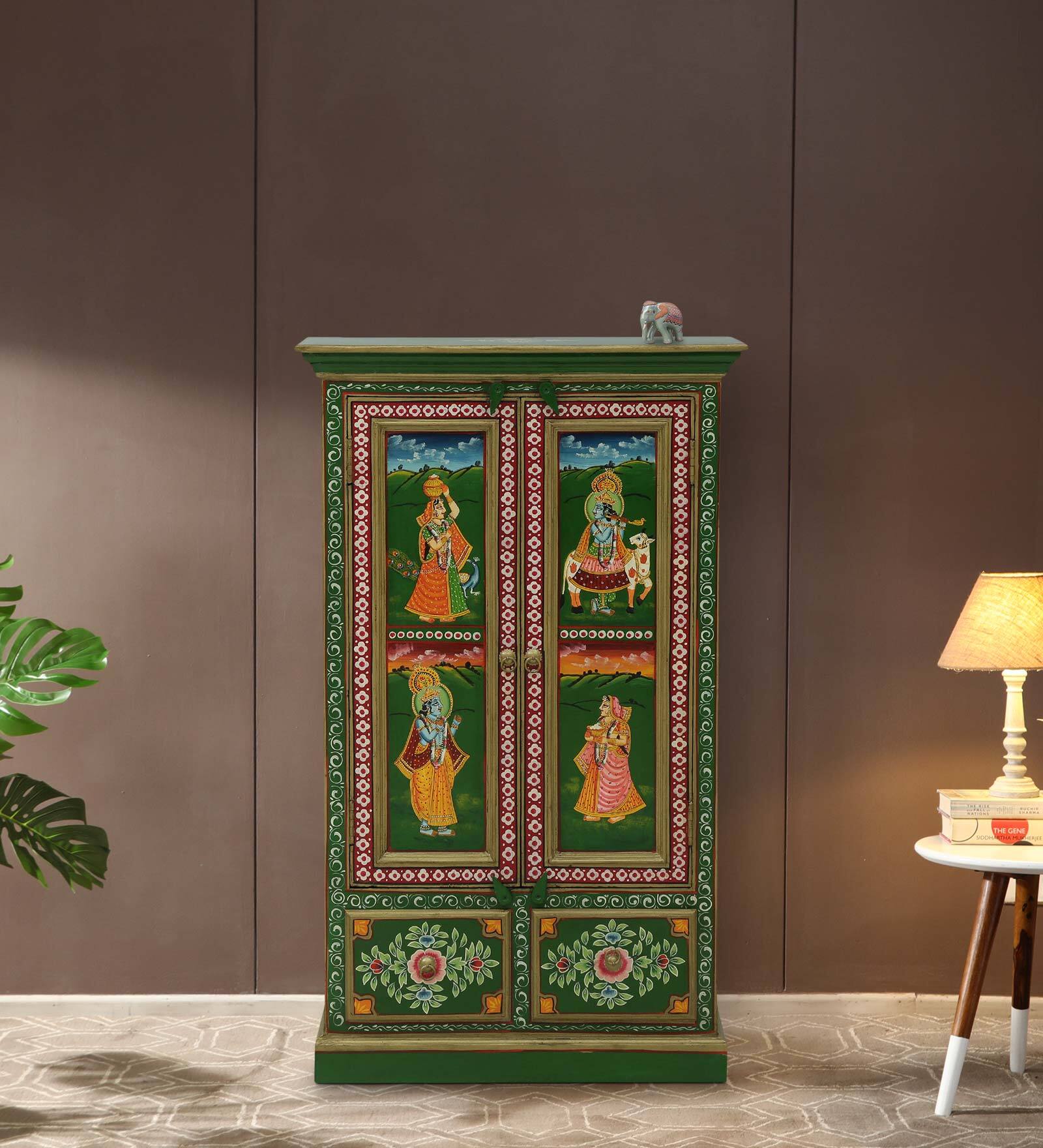 Buy Garun Solid Wood Hand-Painted Cabinet In Multicolour at 28% OFF by ...