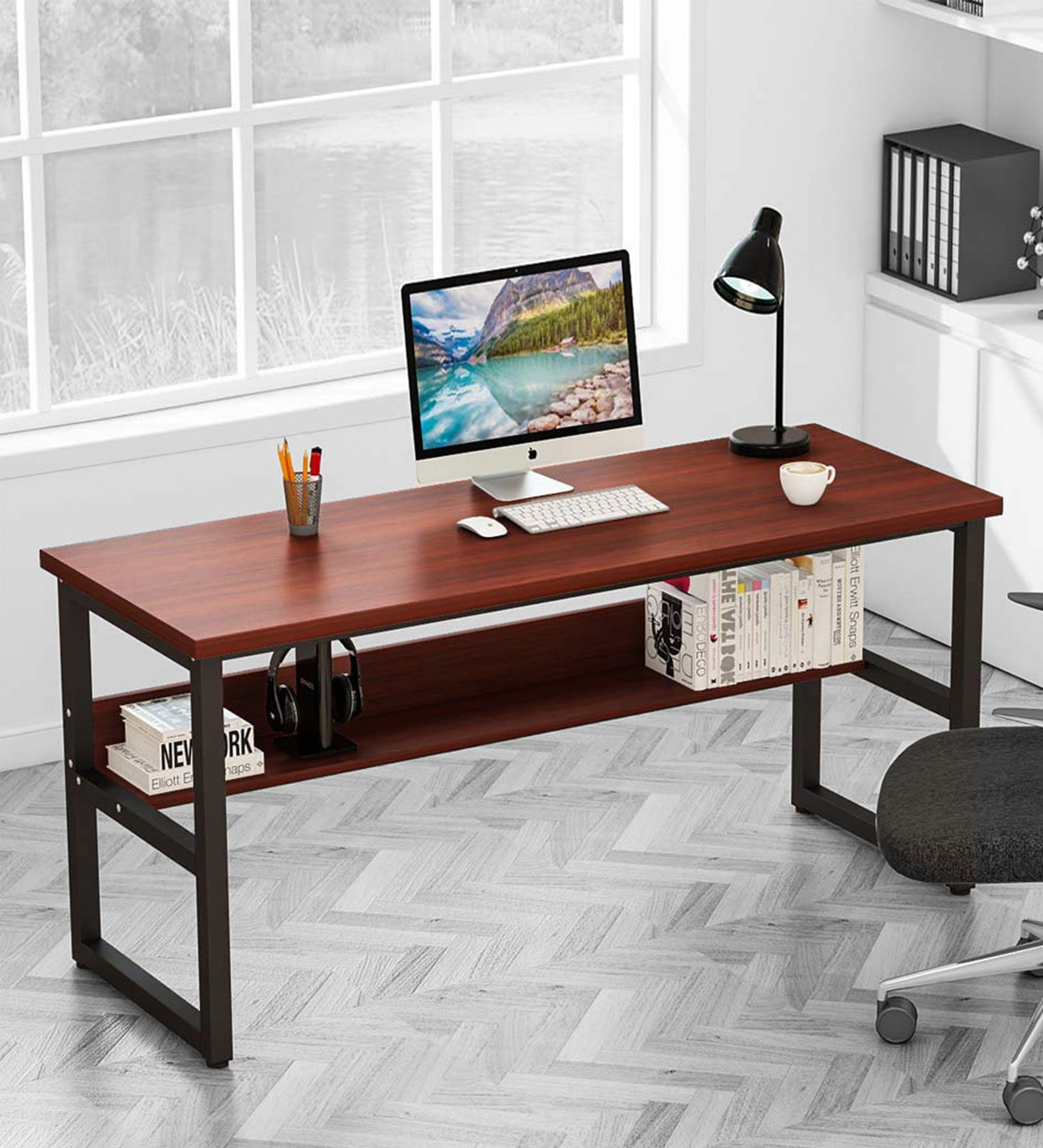 Buy Gayle (Large) Metal Writing Table in Mahogony Colour at 48% OFF by ...