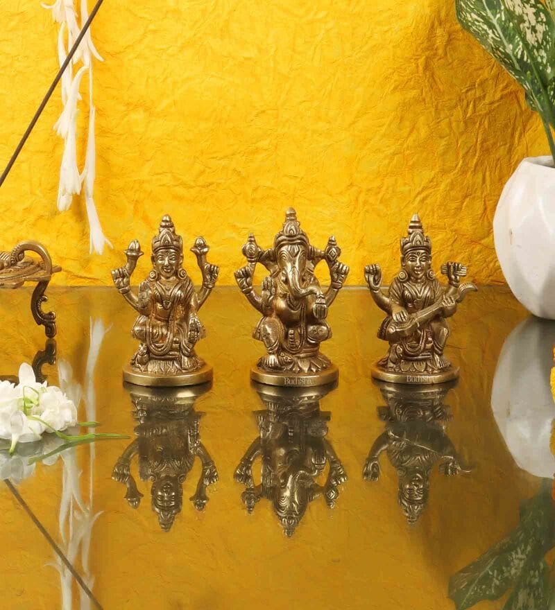 Buy Ganesha Lakshmi Saraswati Brass Religious Idol by BudhShiv Online ...