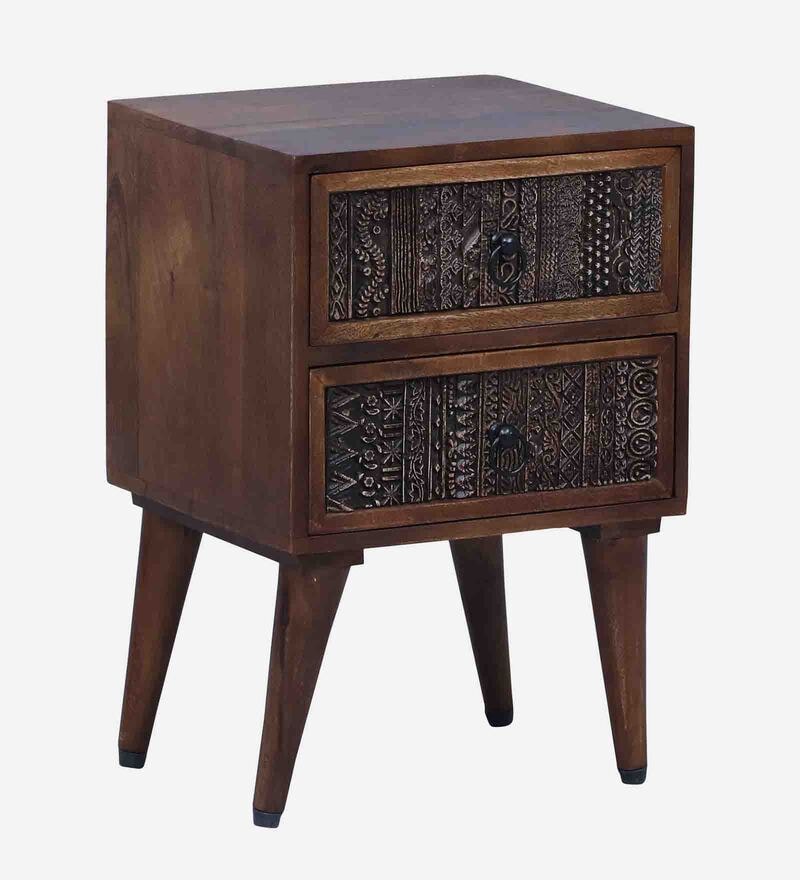 Buy Cyrus Solid Wood Bedside Table In Natural Finish With Drawers ...