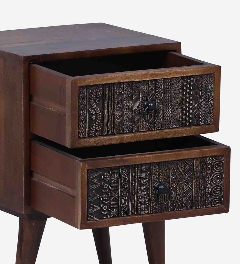 Buy Cyrus Solid Wood Bedside Table In Natural Finish With Drawers ...