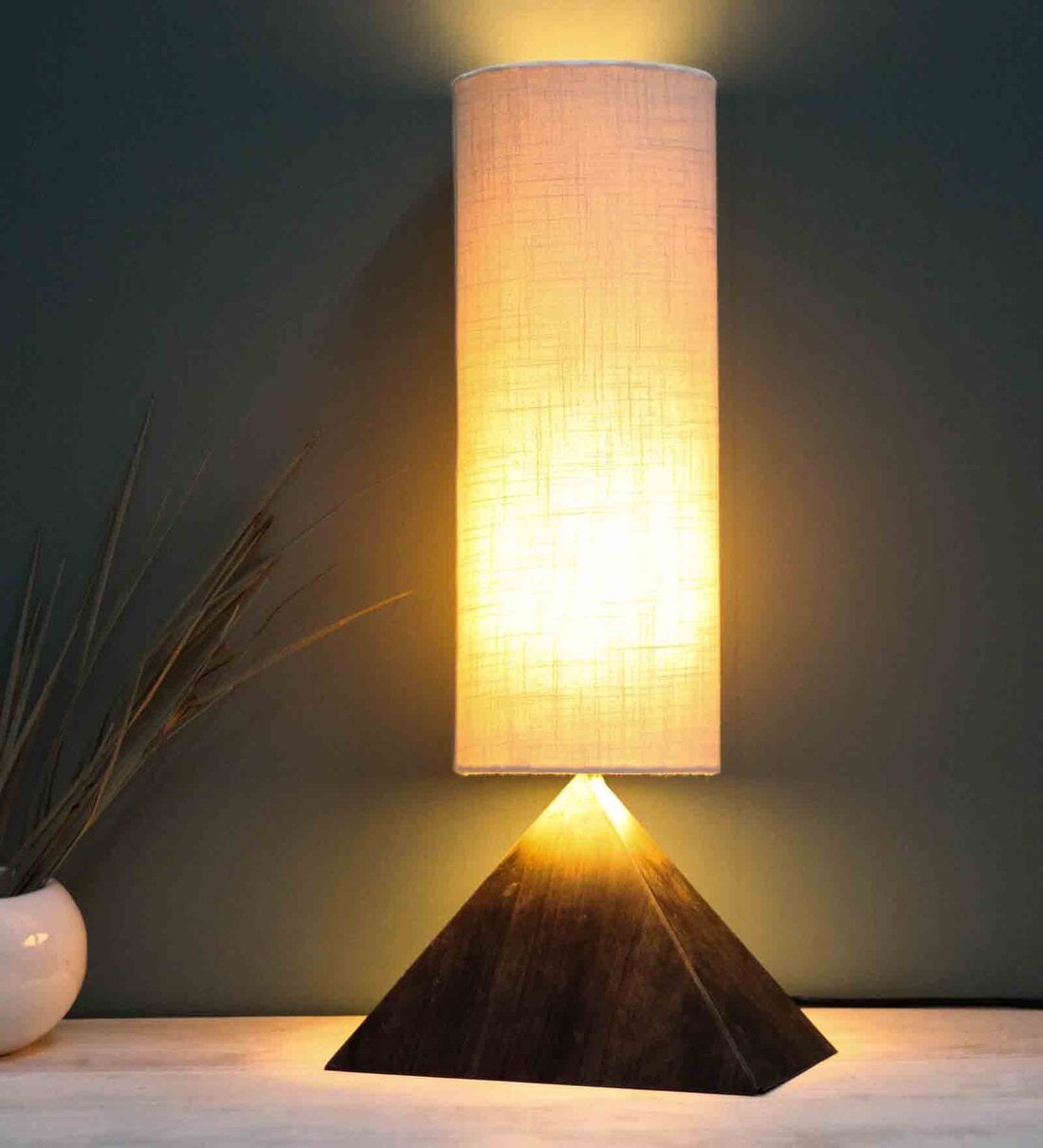 Buy Gemetric wood finish eclectic table lamp with shade by soulspiti ...