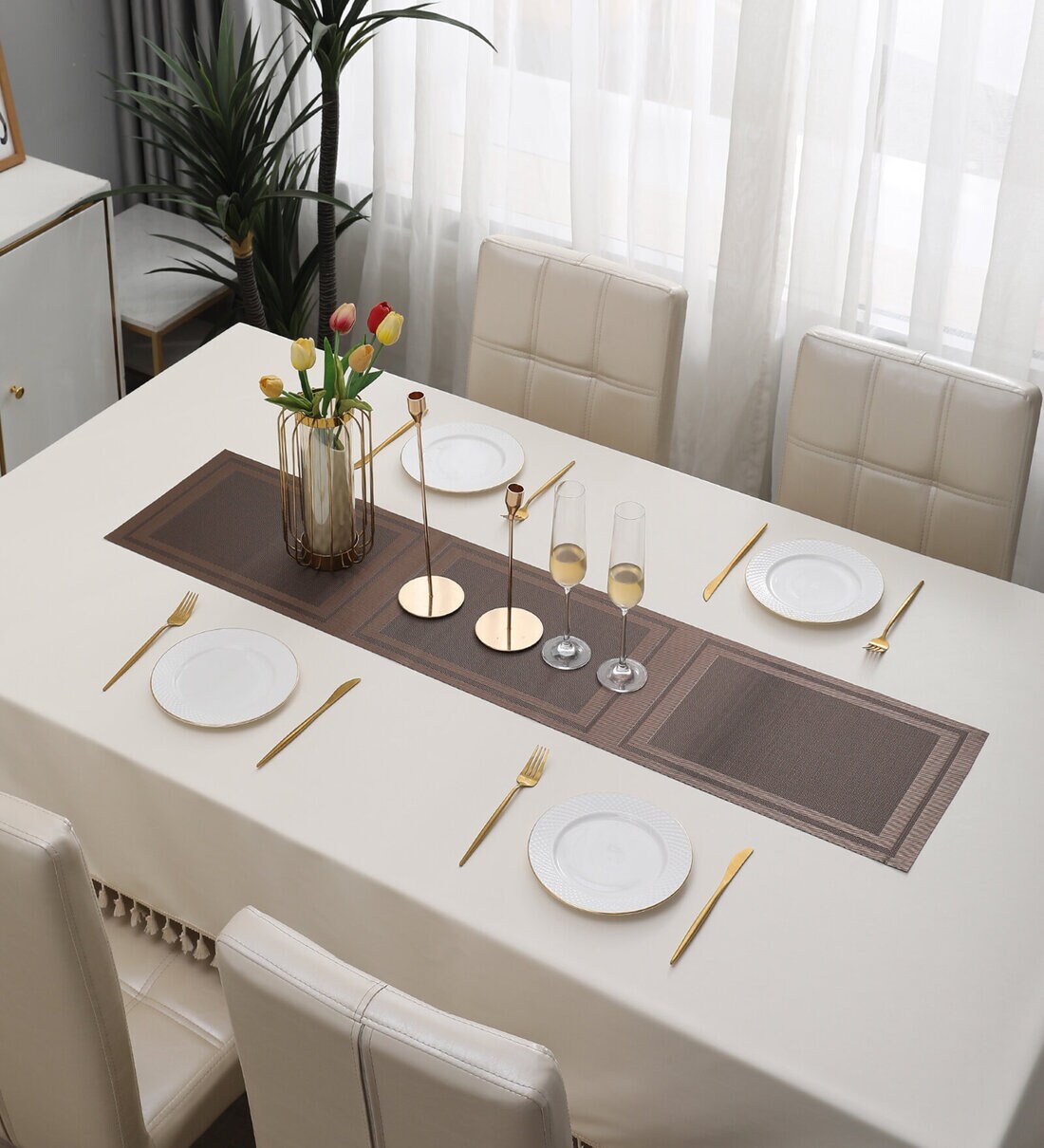 Buy Geometric Brown (53 x12) PVC Table Runner at 33% OFF by HOKIPO ...