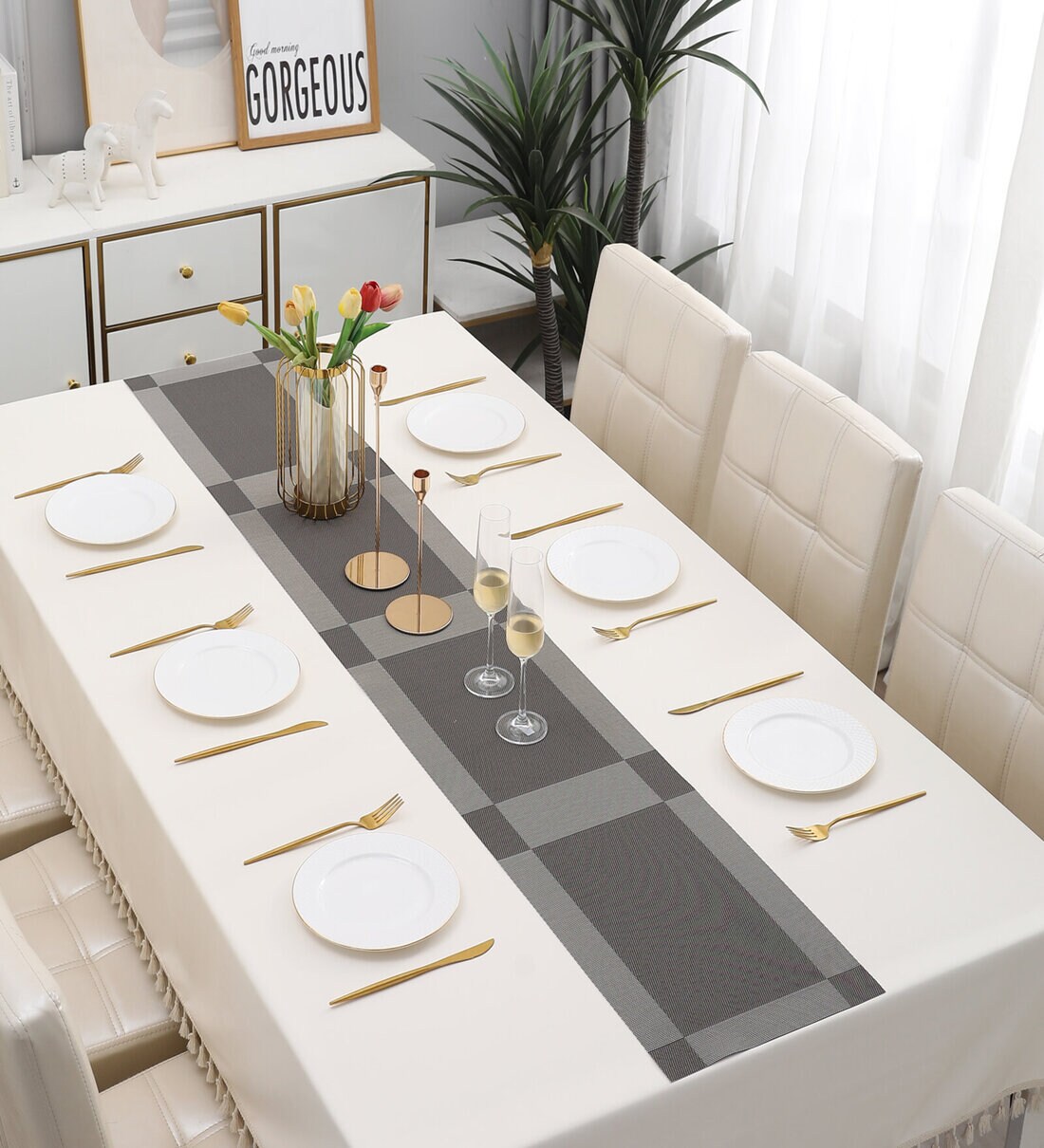 Buy Geometric Grey (71 x12) PVC Table Runner at 38% OFF by HOKIPO ...