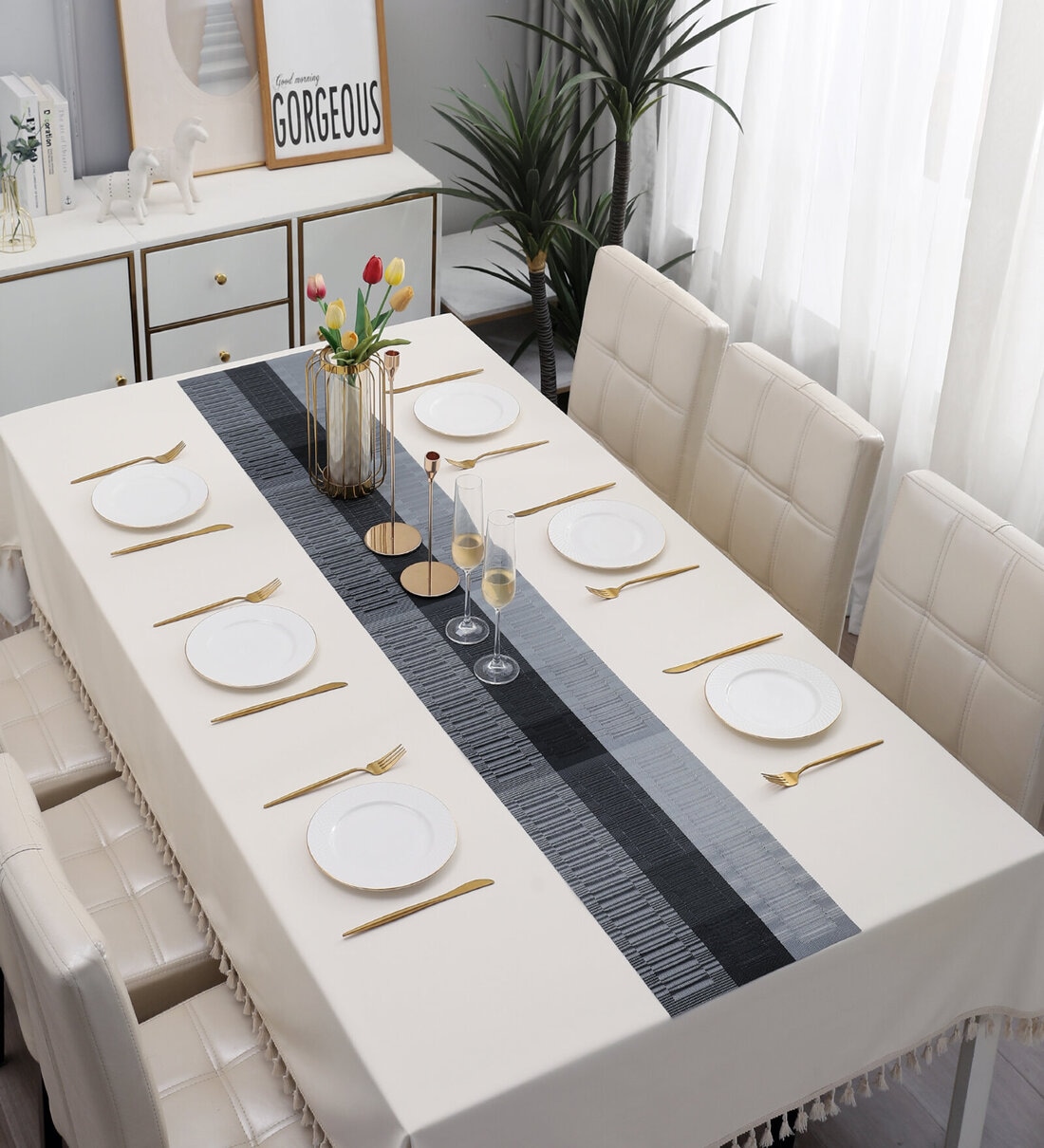 Buy Geometric Grey (71 x12) PVC Table Runner at 38% OFF by HOKIPO ...