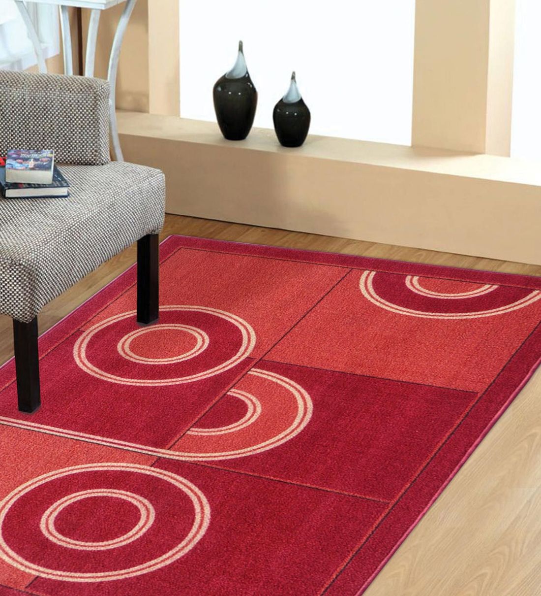 Buy Red Geometric Polyester 4 ft x 6 ft Machine Made Carpet at 56% OFF ...