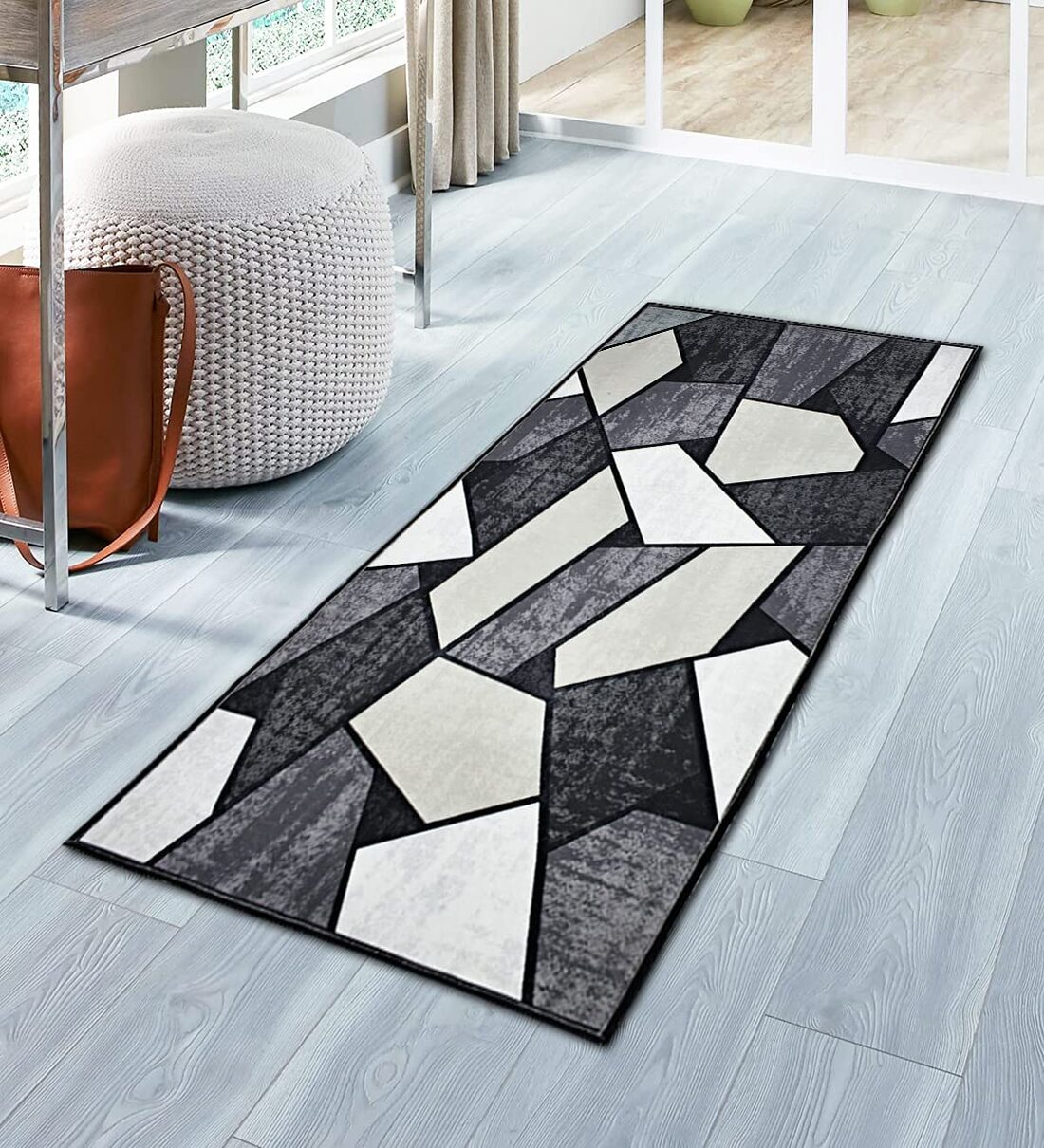 Buy Geometric Pattern Velvet & Rubber Machine Made Bedside Runner By ...