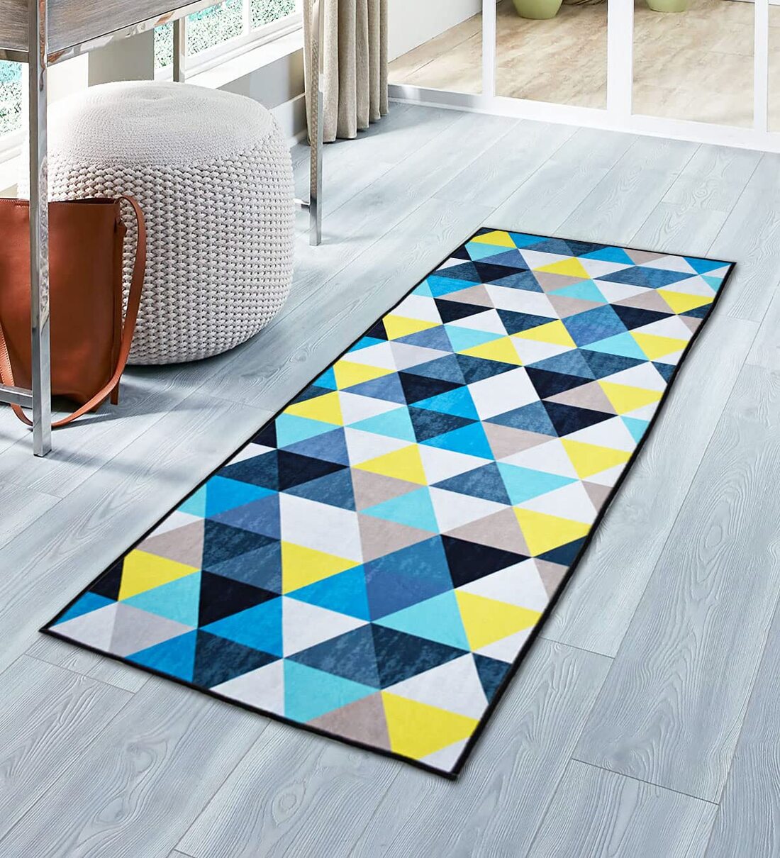 Buy Geometric Velvet & Rubber Machine Made Bedside Runner By aloo U.S ...