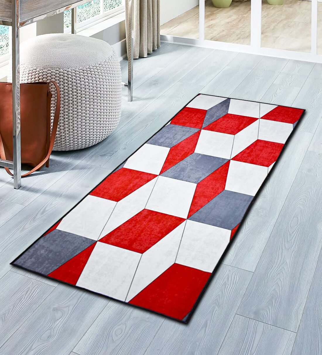 Buy Geometric Velvet & Rubber Machine Made Bedside Runner By aloo U.S ...