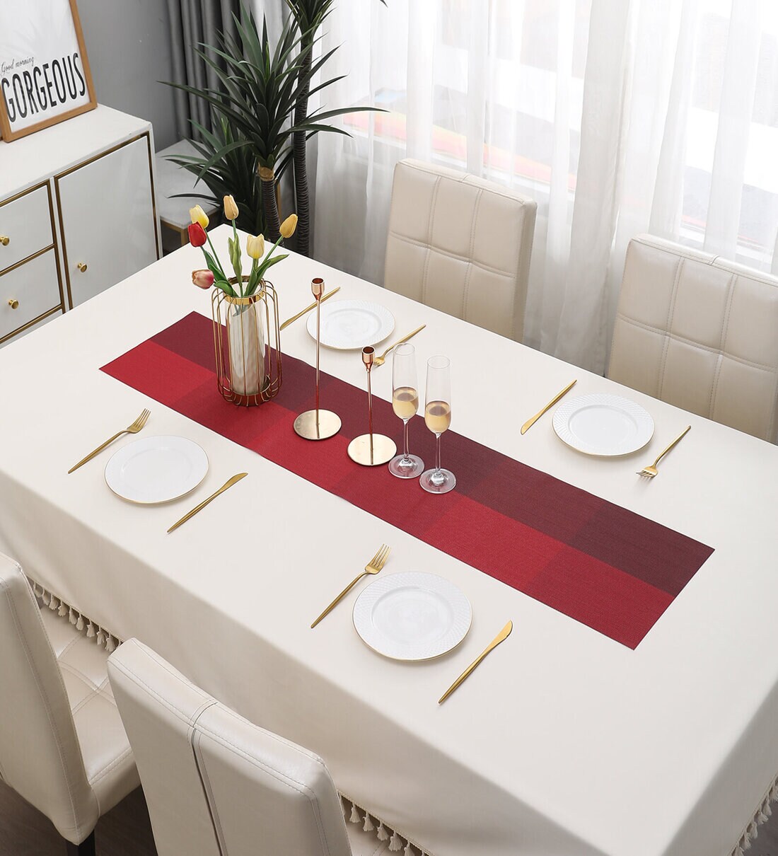 Buy Geometric Red (53 x12) PVC Table Runner at 26% OFF by HOKIPO ...