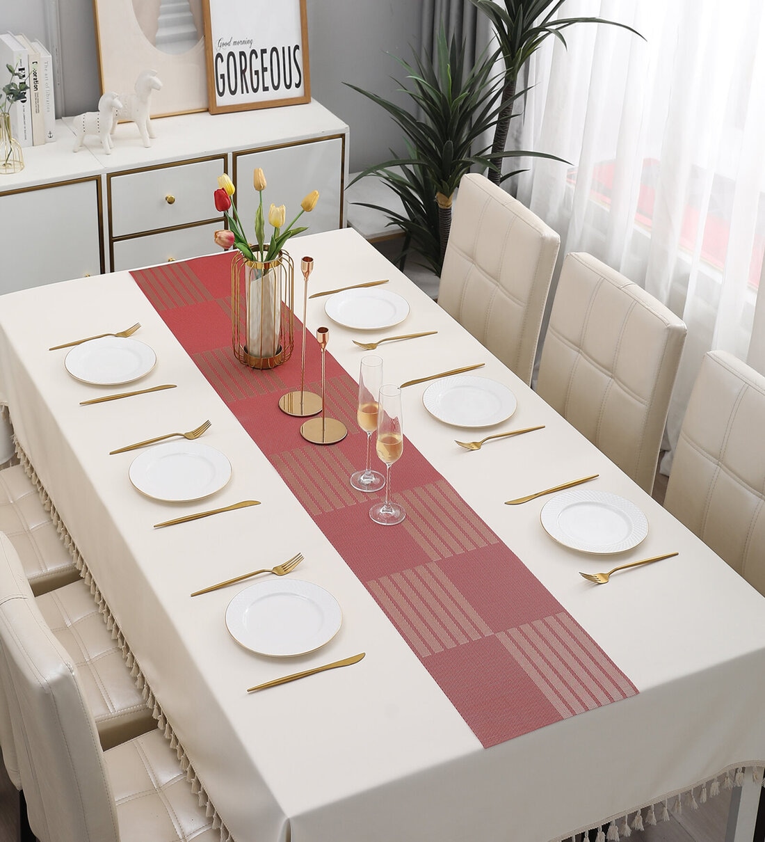 Buy Geometric Red (71 x12) PVC Table Runner at 31% OFF by HOKIPO ...