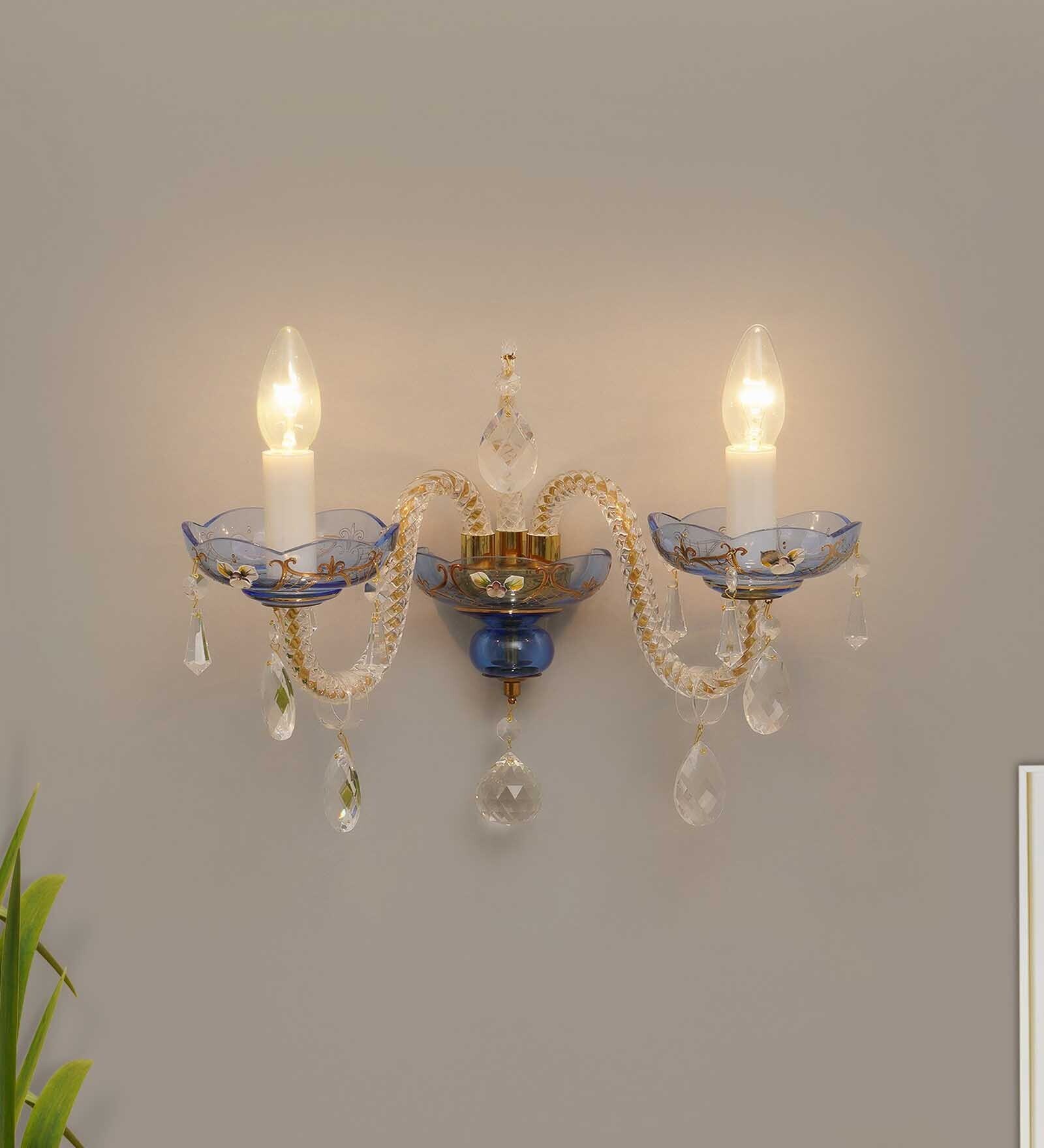 Buy Gene Metal and Glass Candle Wall Light (White and Blue) at 41% OFF ...