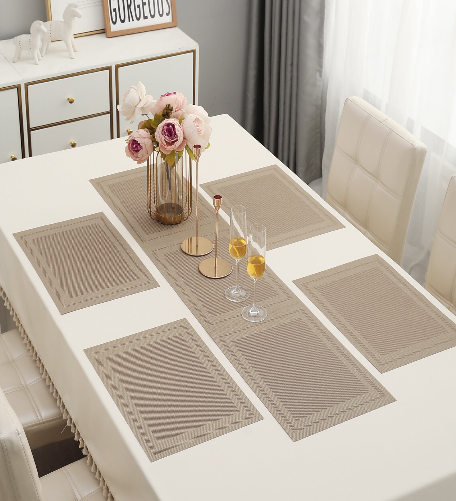 Buy Geometric Beige (18 x12) PVC Table Linen (Set of 5) at 26% OFF by ...