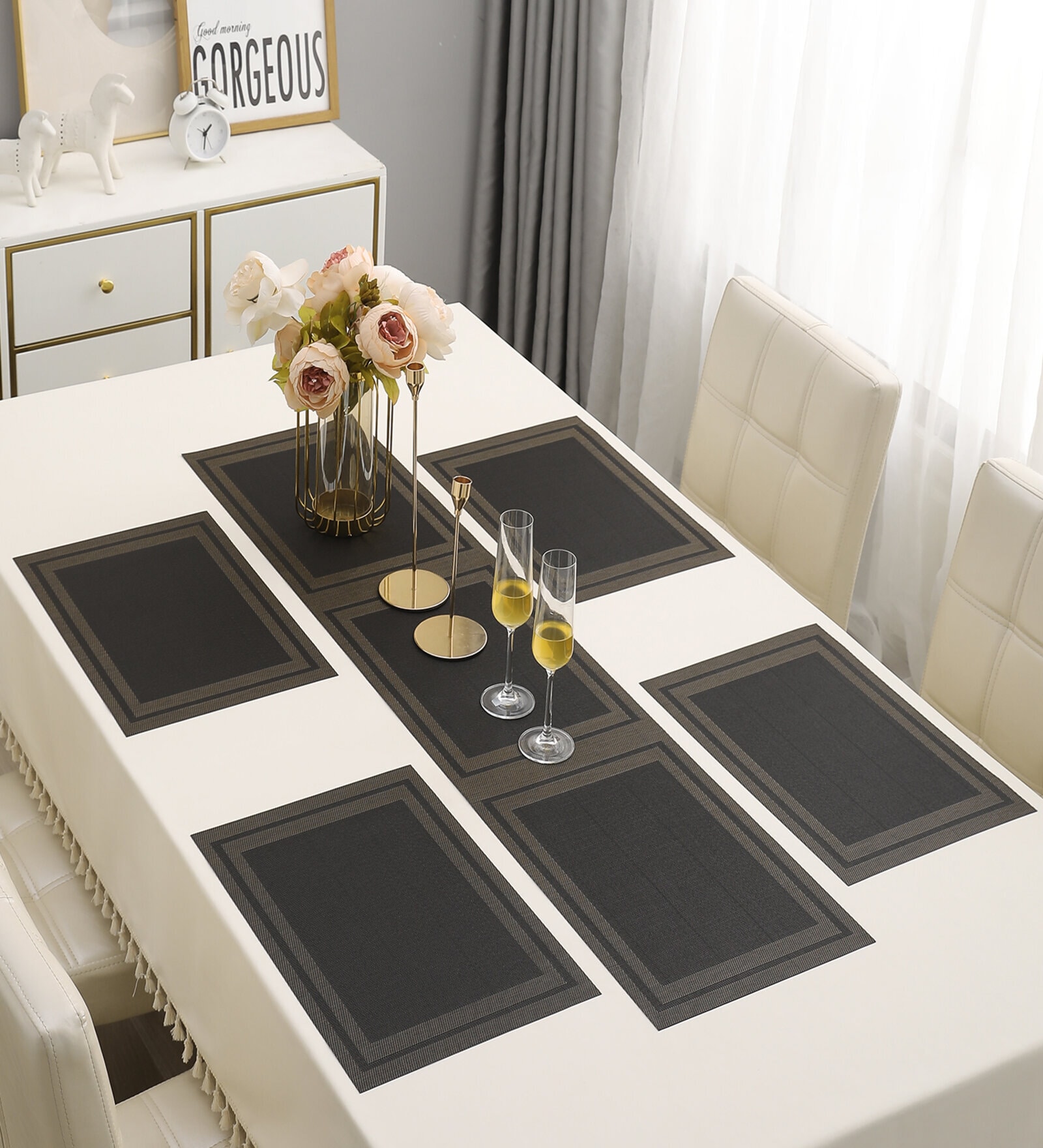 Buy Geometric Black (18 x12) PVC Table Linen (Set of 5) at 26% OFF by ...