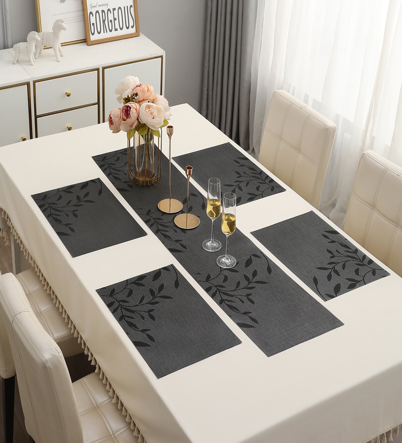 Buy Floral Black (18 x12) PVC Table Linen (Set of 5) at 18% OFF by ...
