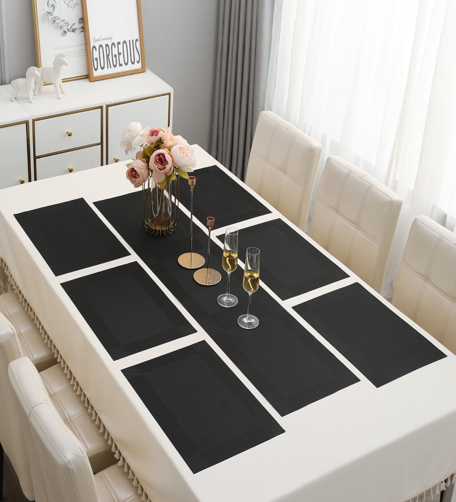 Buy Geometric Black (18 x12) PVC Table Linen (Set of 7) at 17% OFF by ...