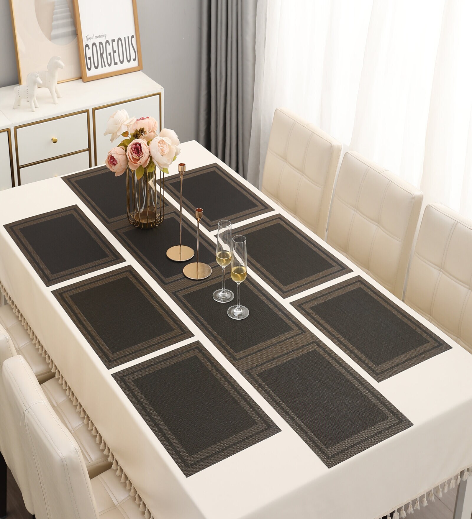 Buy Geometric Black (18 x12) PVC Table Linen (Set of 7) at 15% OFF by ...