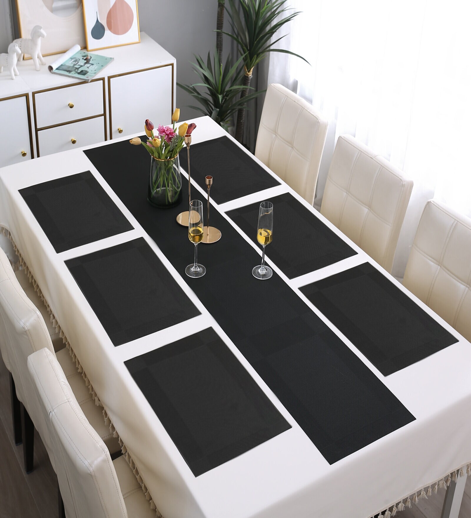 Buy Geometric Black (18 x12) PVC Table Linen (Set of 7) at 8% OFF by ...