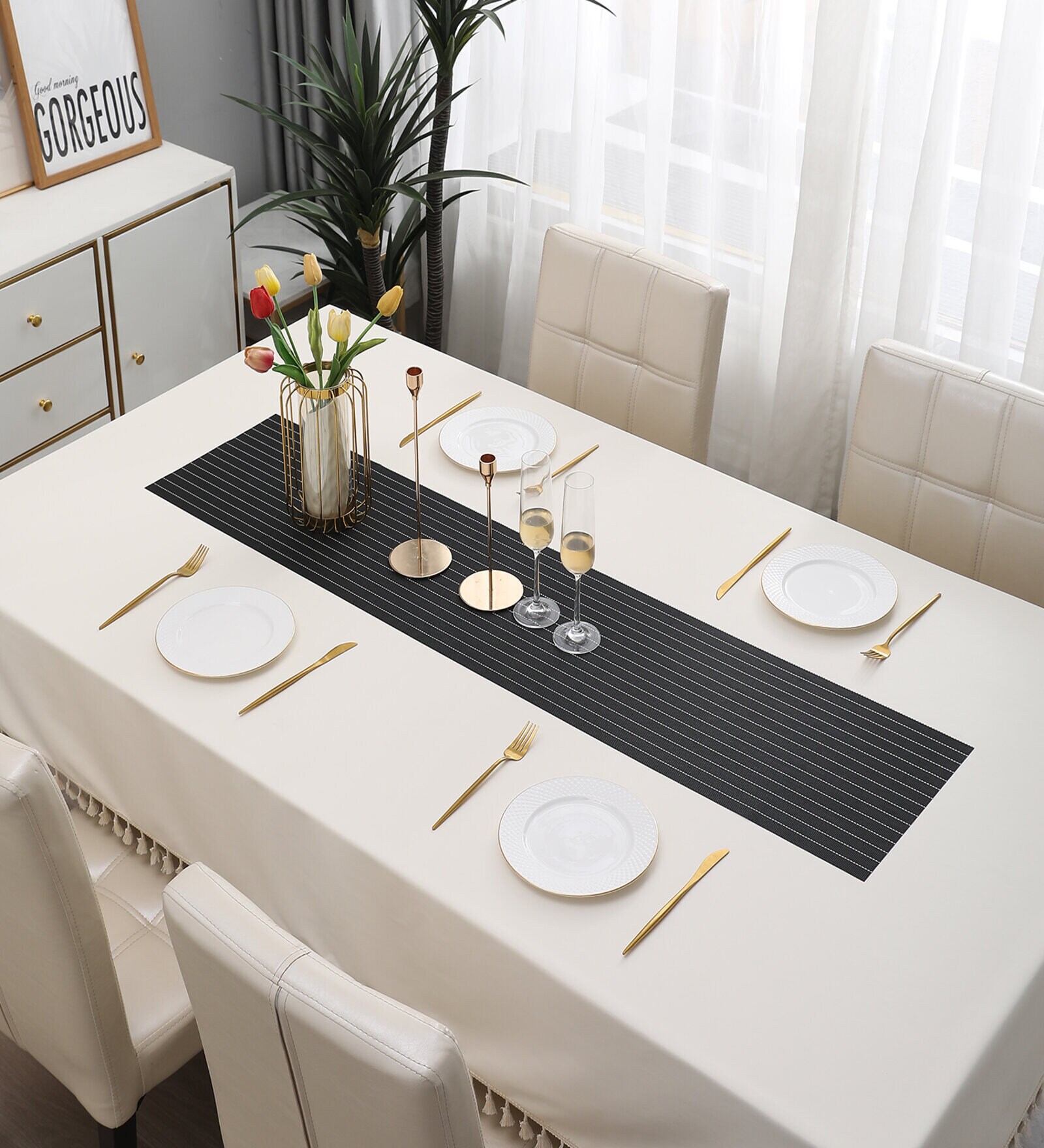 Buy Striped Black (53 x12) PVC Table Runner at 33% OFF by HOKIPO ...