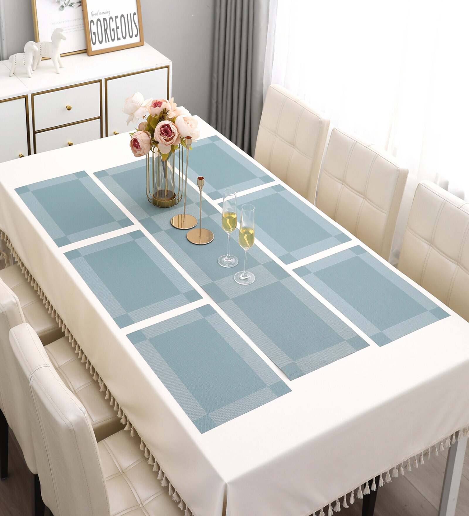 Buy Geometric Blue (18 x12) PVC Table Linen (Set of 7) at 17% OFF by ...