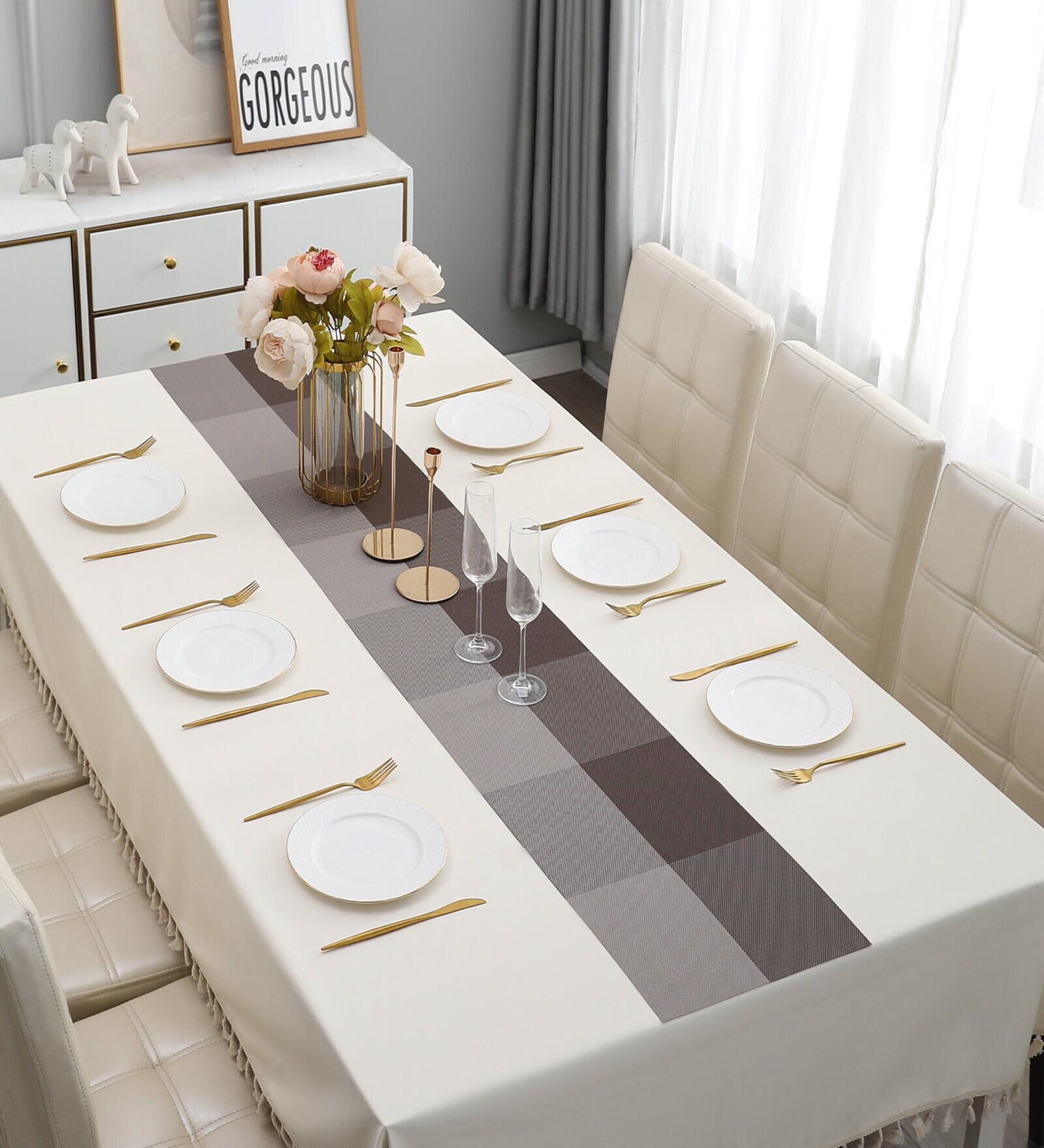 Buy Geometric Brown (71 x12) PVC Table Runner at 38% OFF by HOKIPO ...