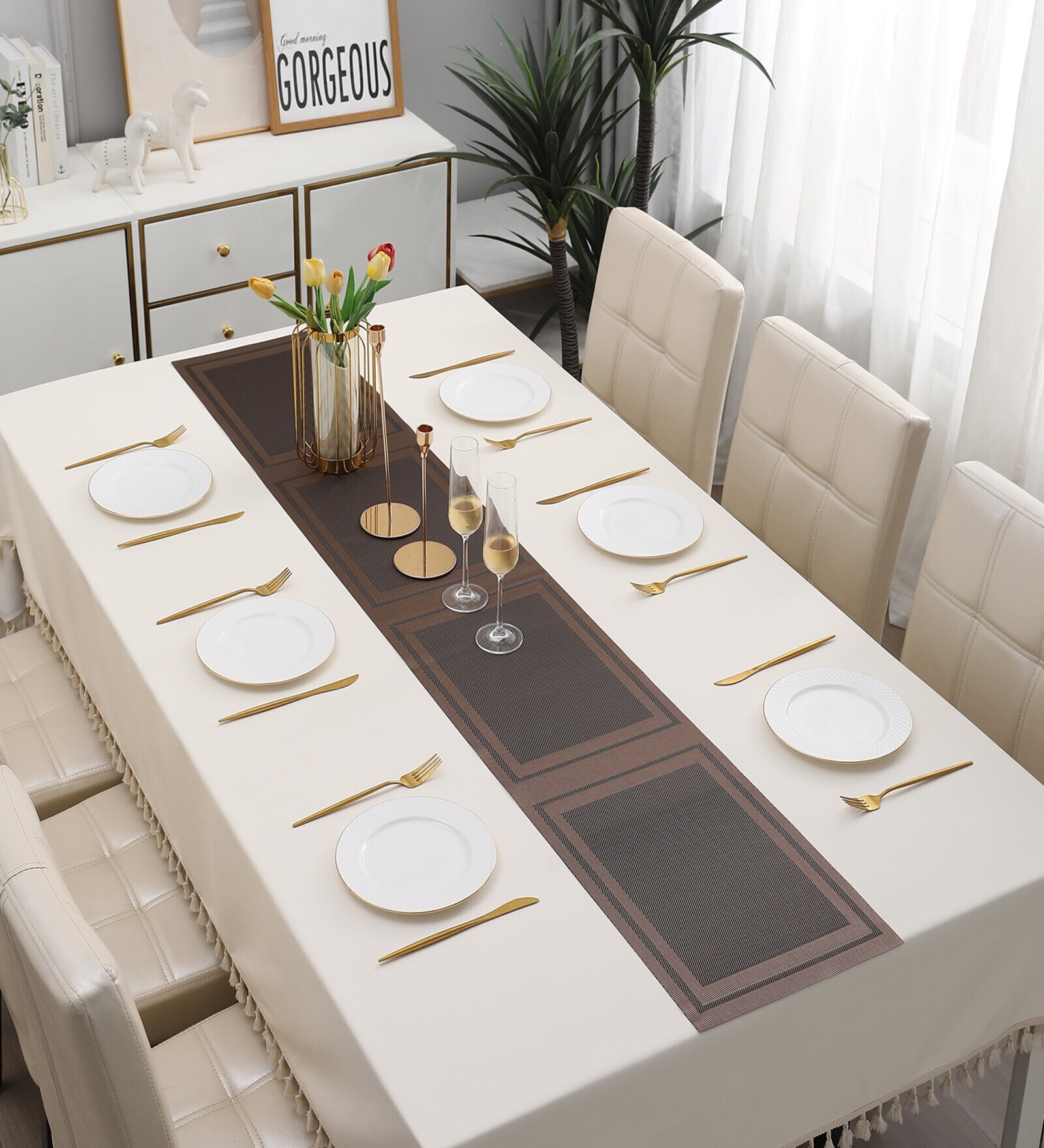 Buy Geometric Brown (71 x12) PVC Table Runner at 38% OFF by HOKIPO ...