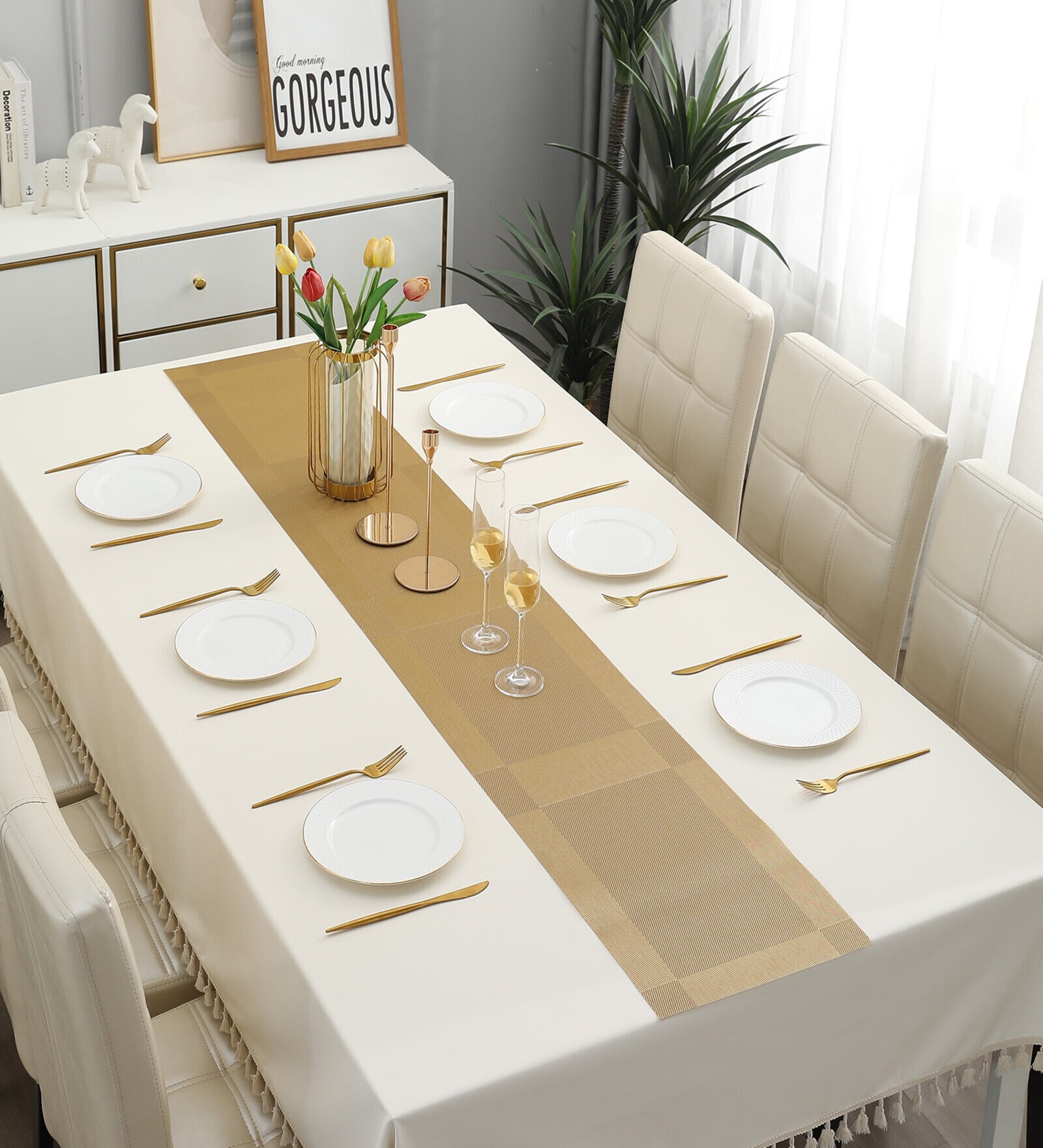 Buy Geometric Gold (71 x12) PVC Table Runner at 38% OFF by HOKIPO ...
