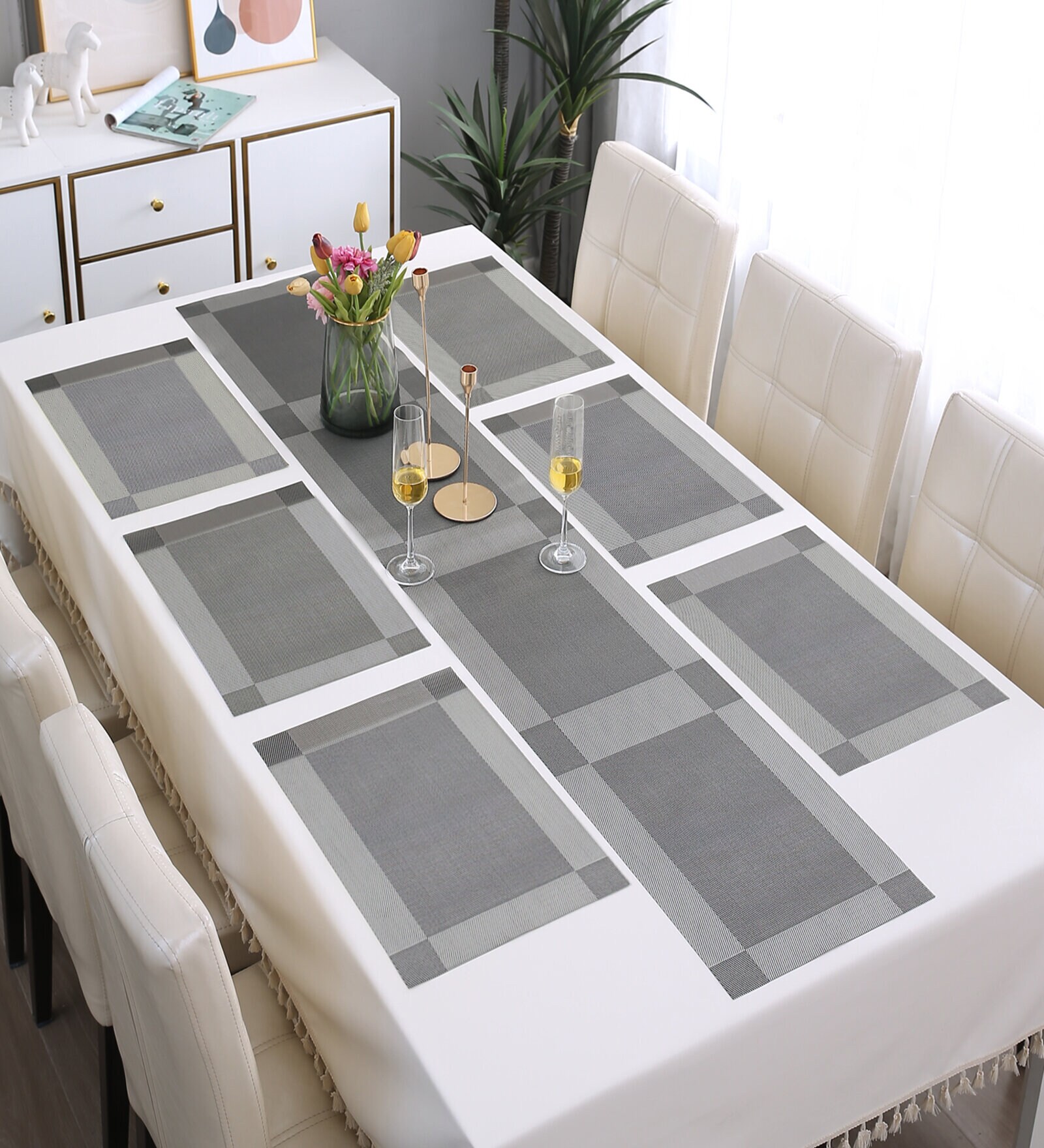 Buy Geometric Gray (18 x12) PVC Table Linen (Set of 7) at 19% OFF by ...