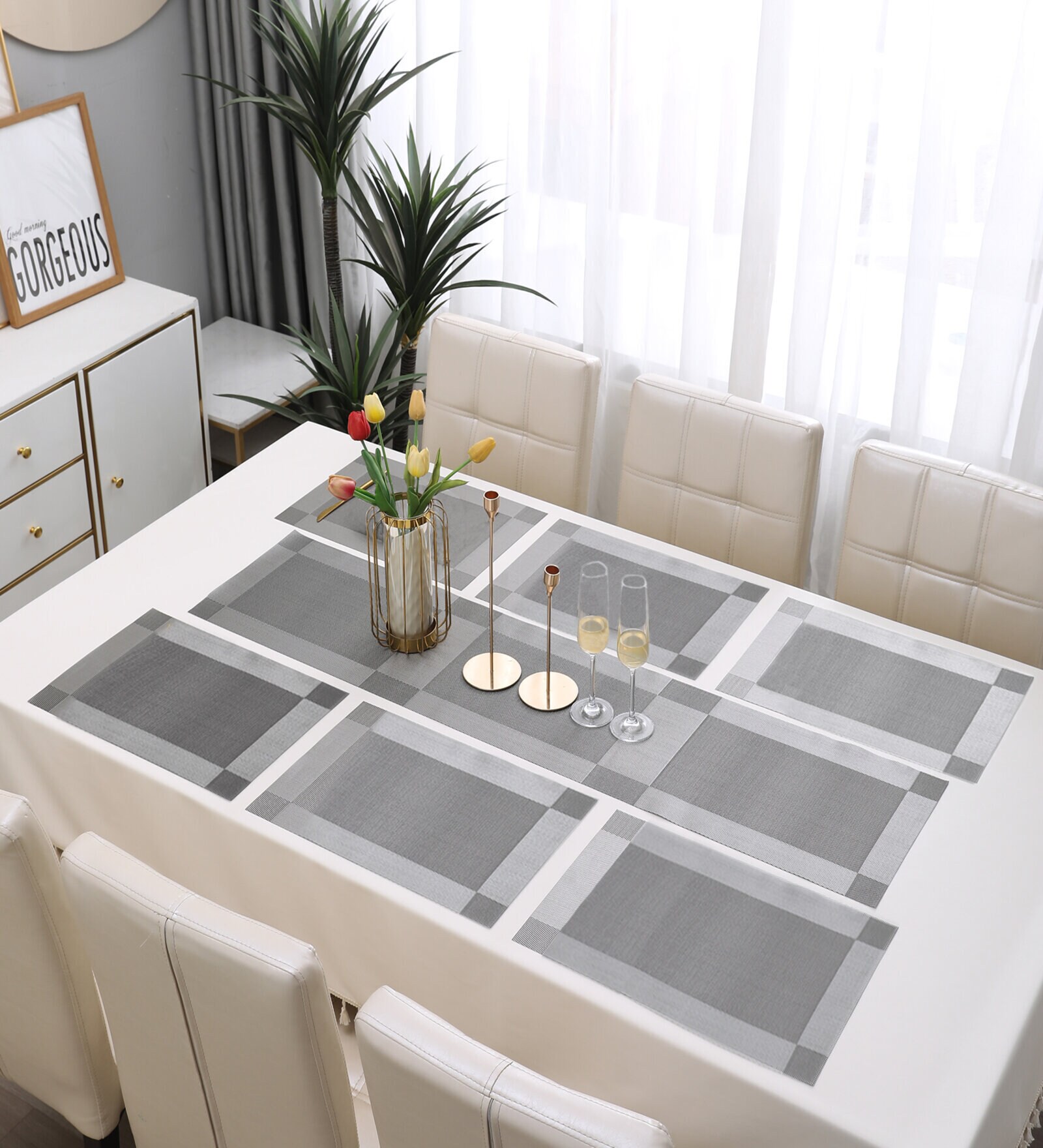 Buy Geometric Gray (18 x12) PVC Table Linen (Set of 7) at 17% OFF by ...