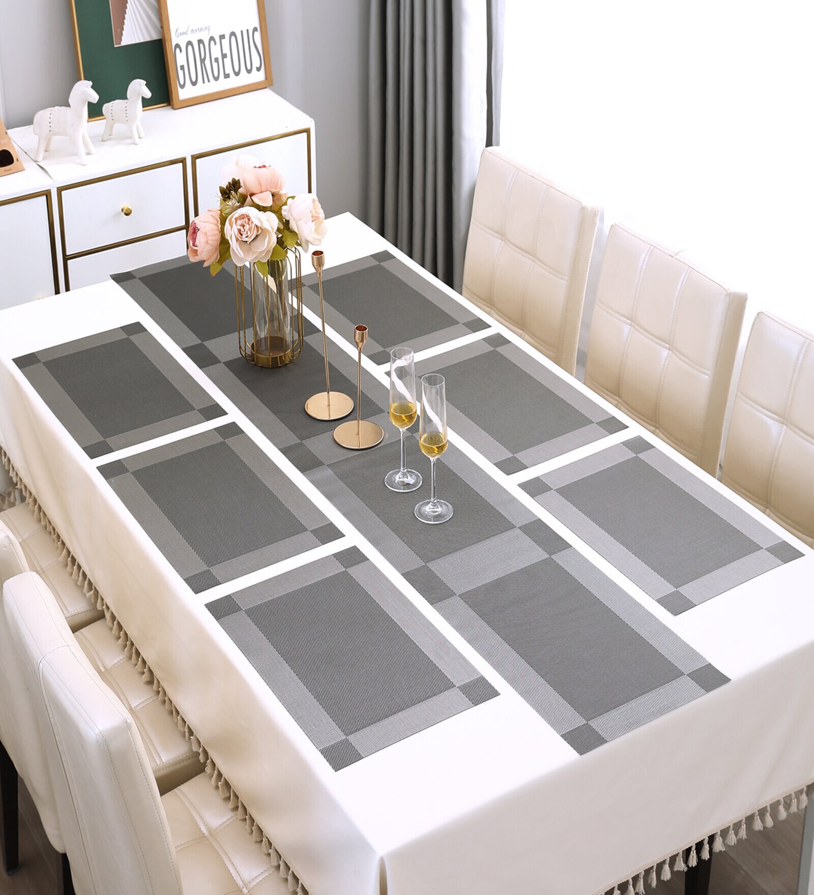 Buy Geometric Gray (18 x12) PVC Table Linen (Set of 7) at 27% OFF by ...