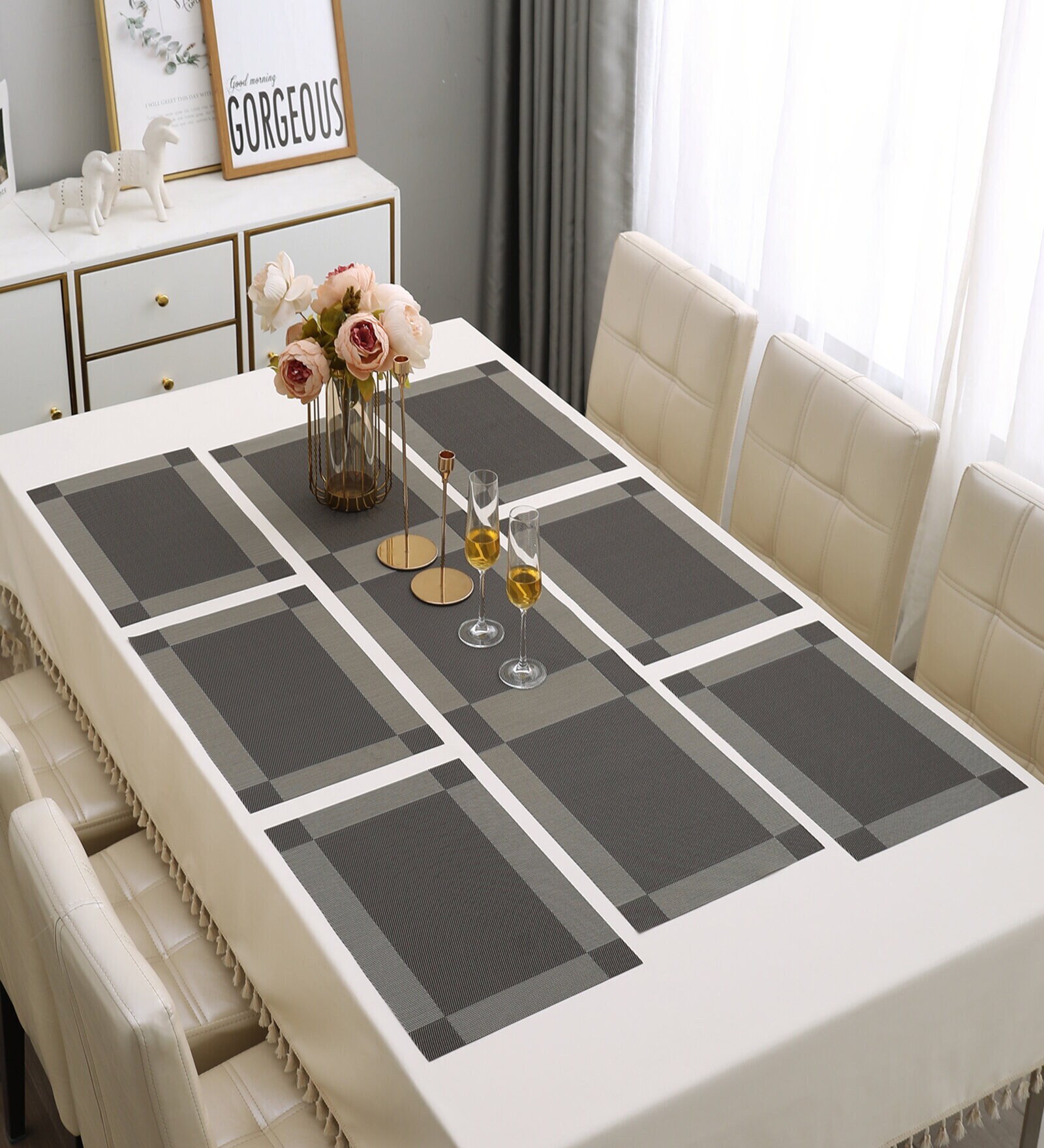 Buy Geometric Gray (18 x12) PVC Table Linen (Set of 7) at 7% OFF by ...