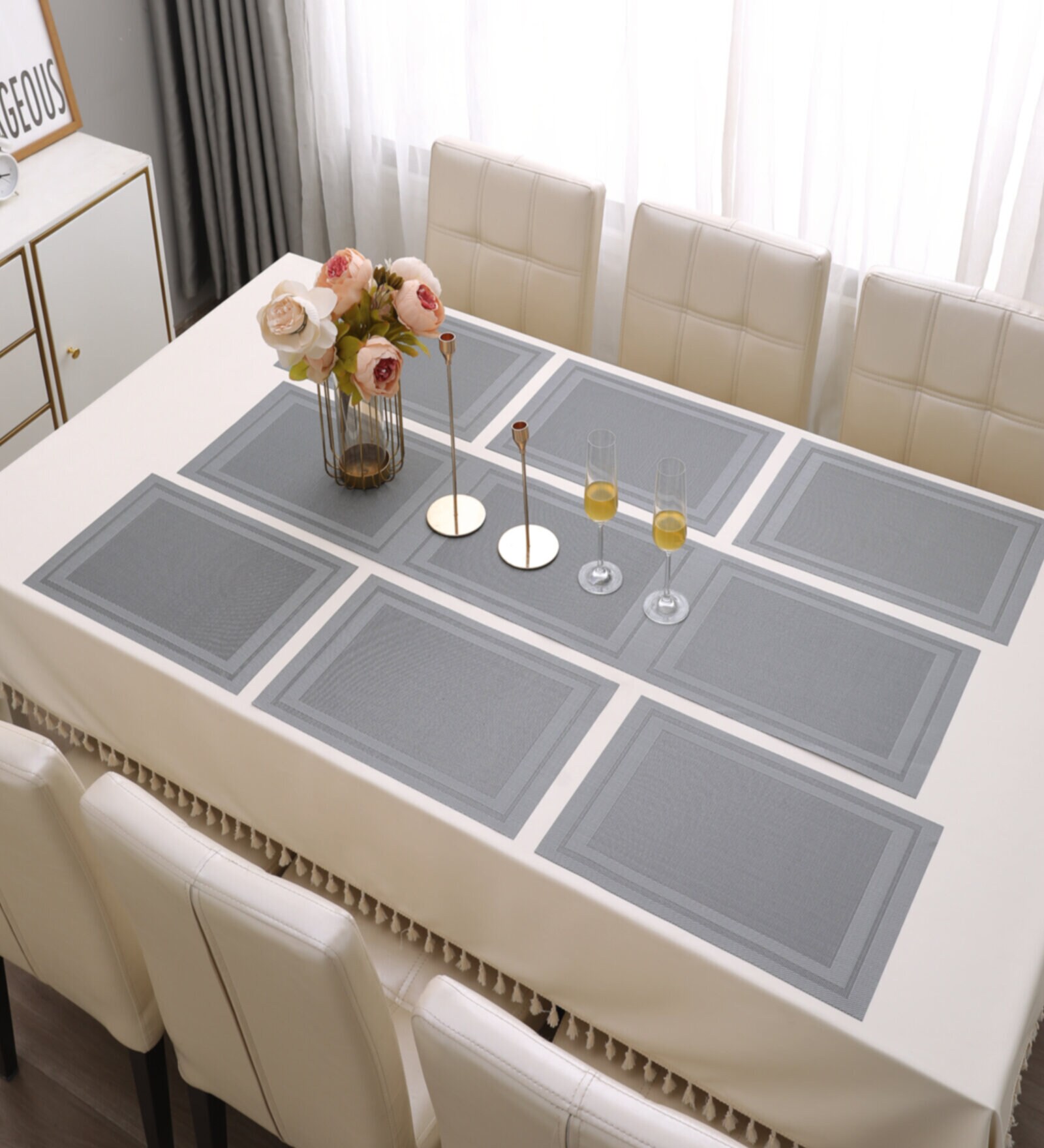 Buy Geometric Gray (18 x12) PVC Table Linen (Set of 7) at 17% OFF by ...