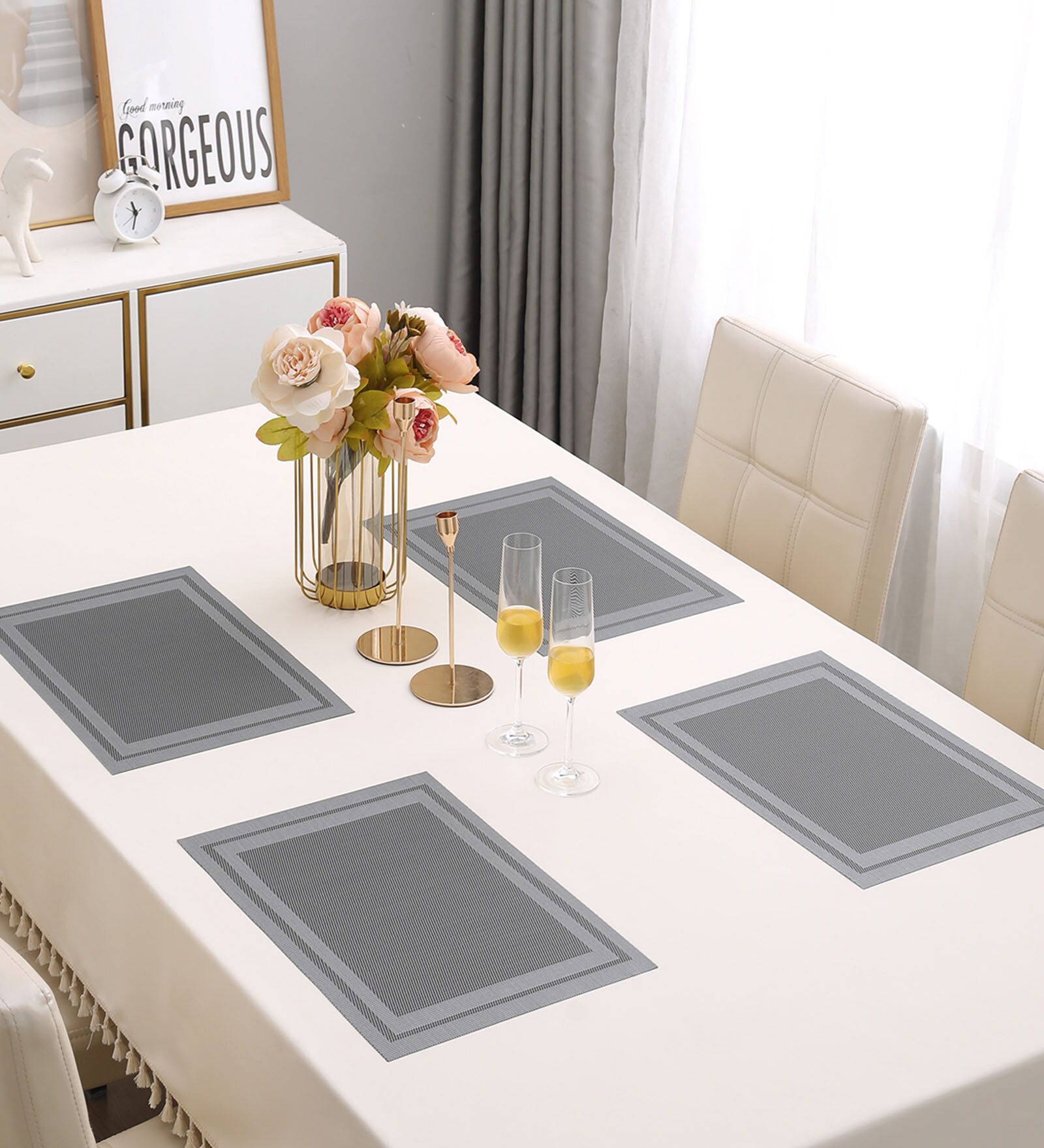 Buy Geometric Grey (18x12) PVC Table Placemat (Set of 4) by HOKIPO at ...