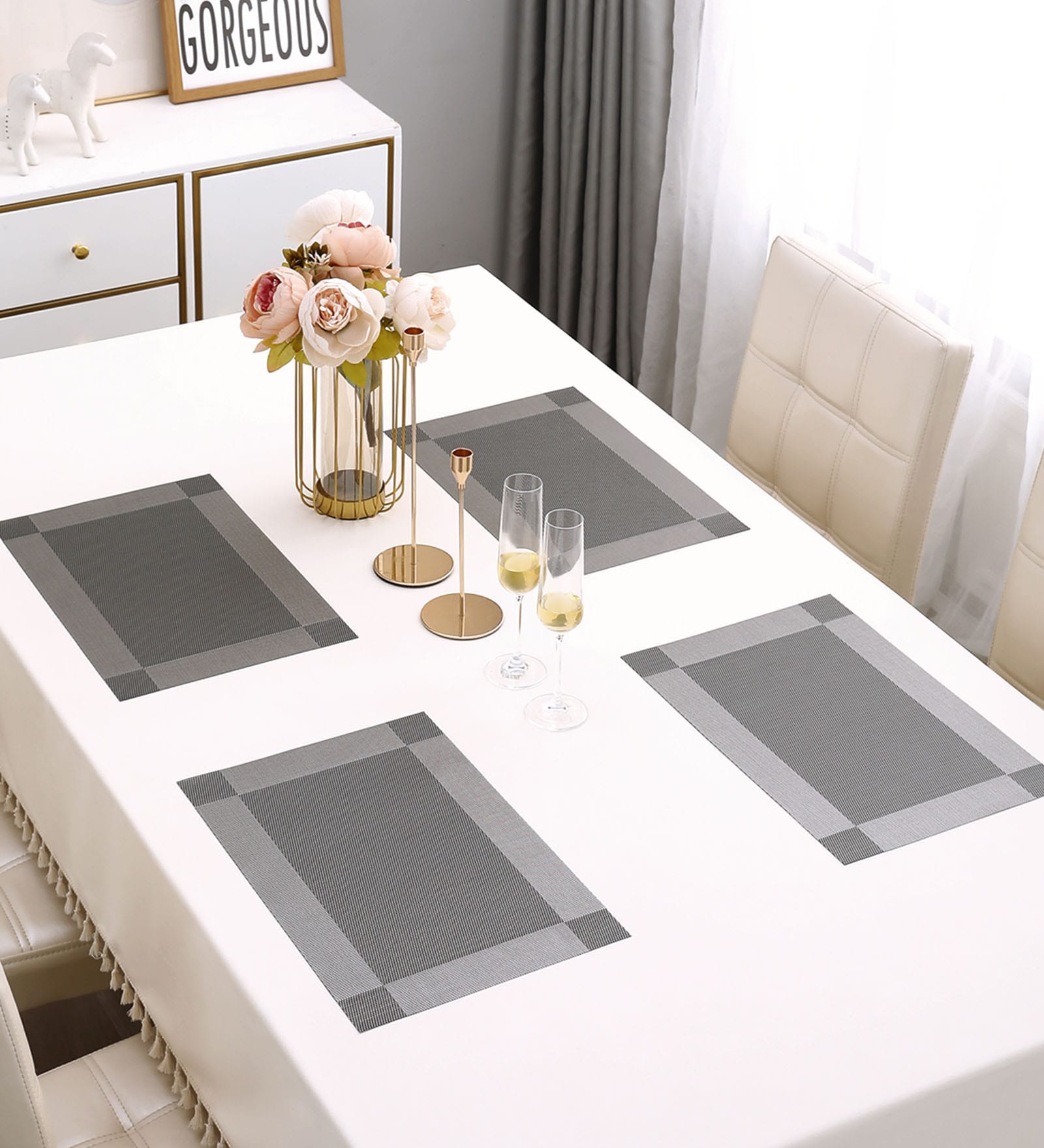 Buy Geometric Grey (18x12) PVC Table Placemat (Set of 4) by HOKIPO at ...