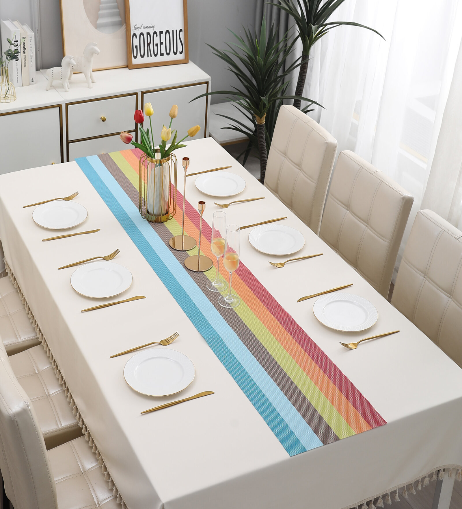 Buy Striped Multicolor (71 x12) PVC Table Runner at 38% OFF by HOKIPO ...