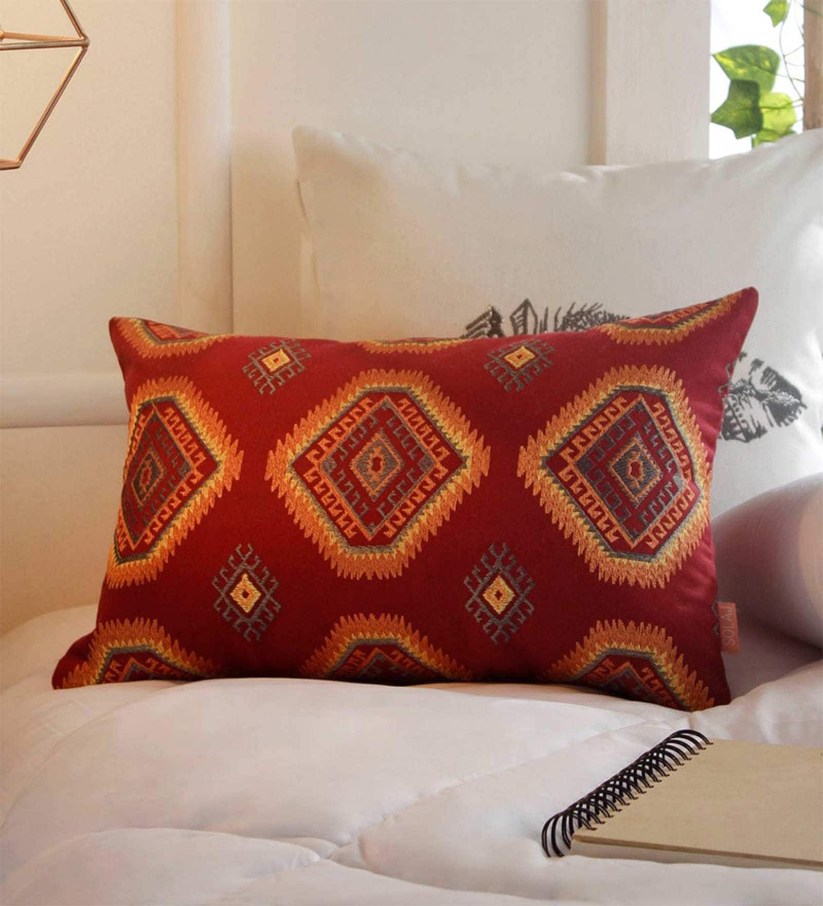 Buy Geometric Pattern Cotton Red Cushion Cover 12 x 18 inches by Solaj ...