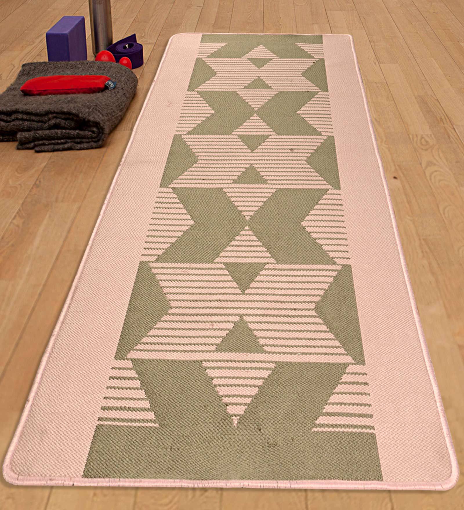 Buy Abstract Pattern Microfibre 6 X 2 Feet Machine Made Hallway Runner ...