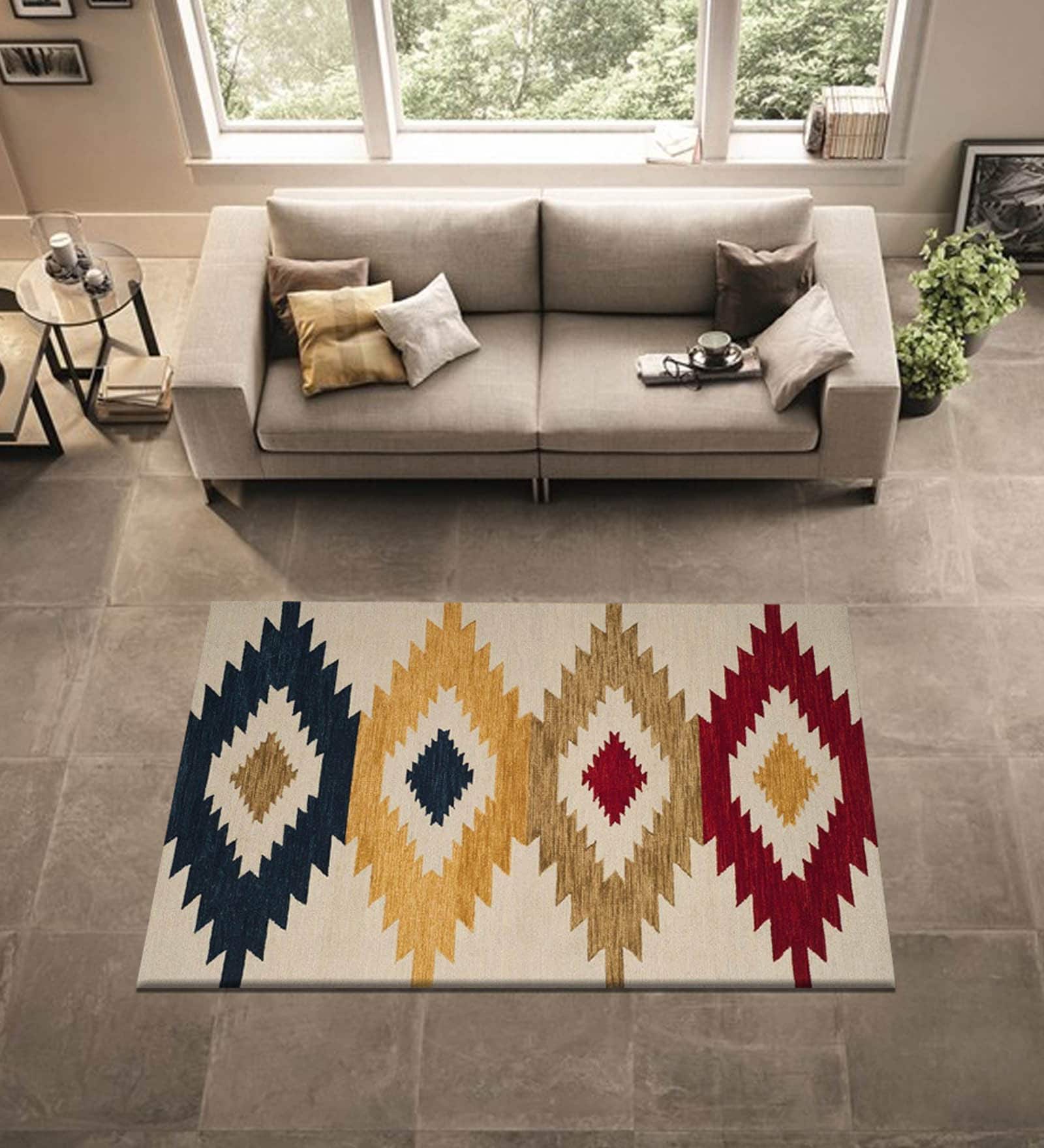 Buy Visio Kilim Pattern Wool & Cotton Hand Tufted 5 X 8 Feet Carpet By ...
