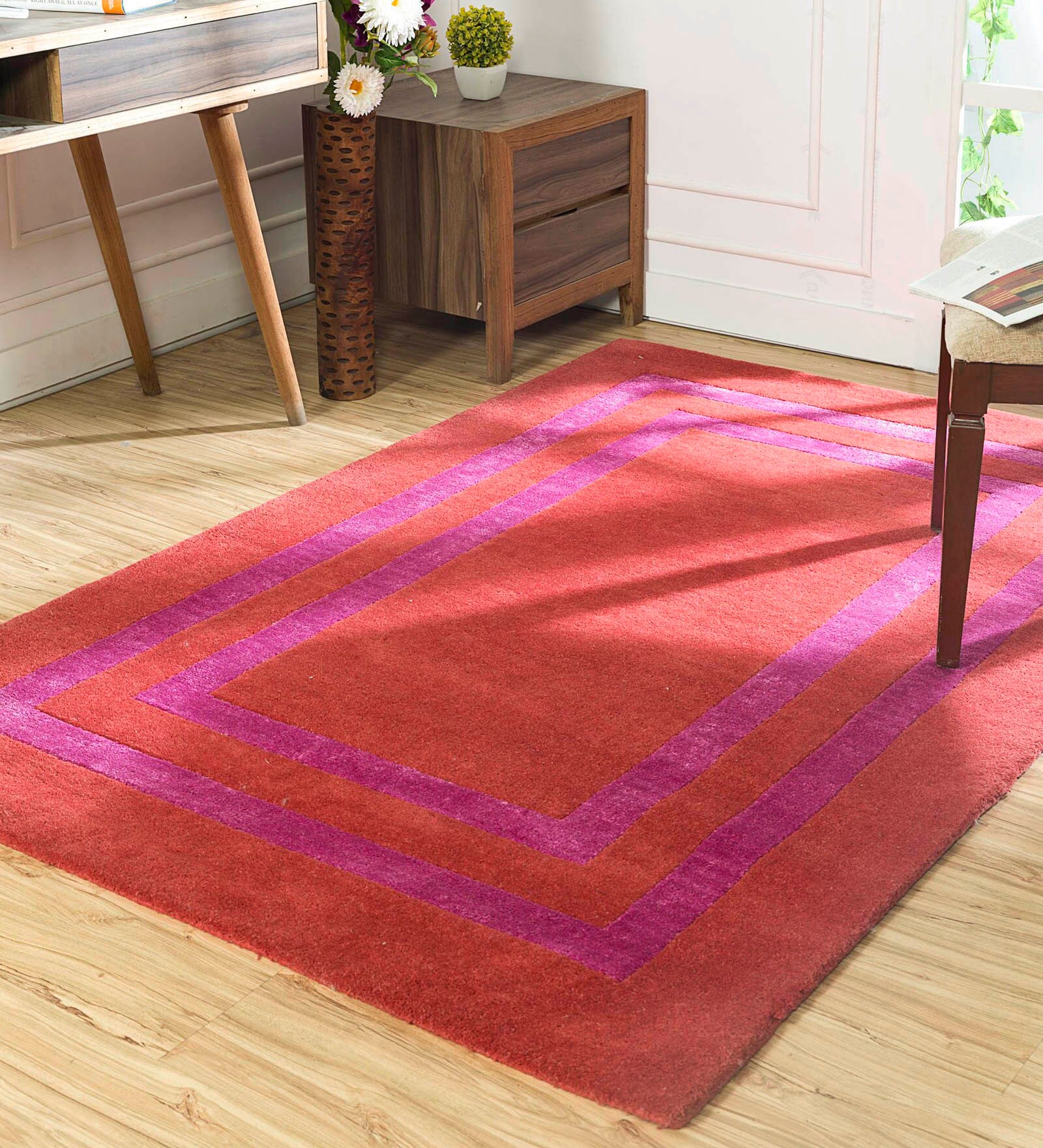 Buy Geometric Pattern Wool and Viscose 2x3 Feet Hand Tufted Carpet by ...