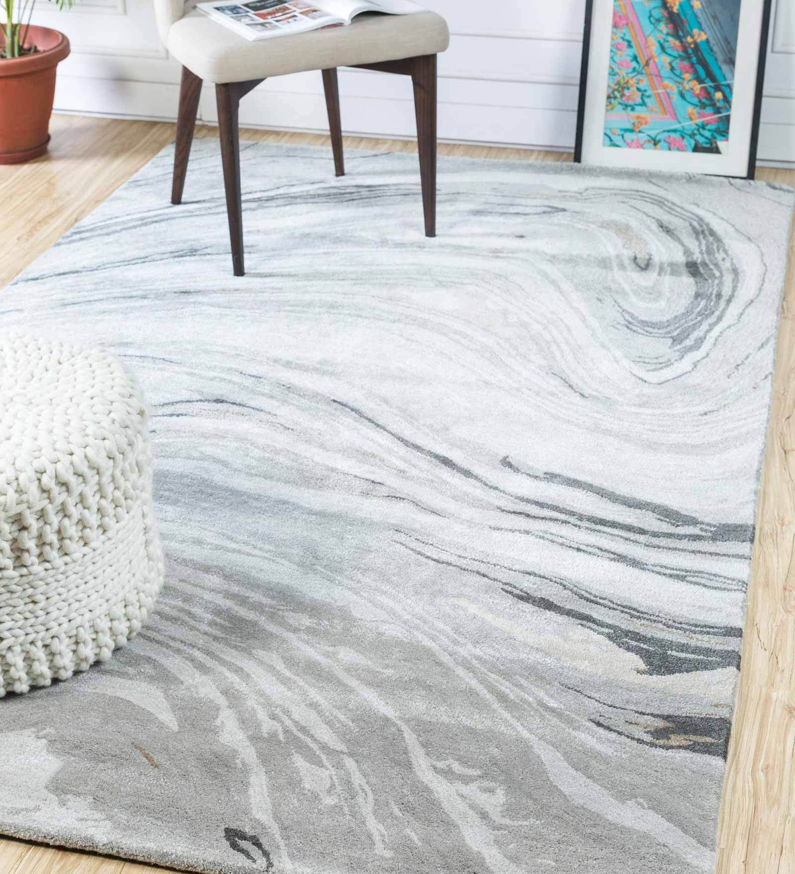 Buy Grey Wool And Viscose Abstract 4 x 6 Feet Hand Tufted Carpet by ...