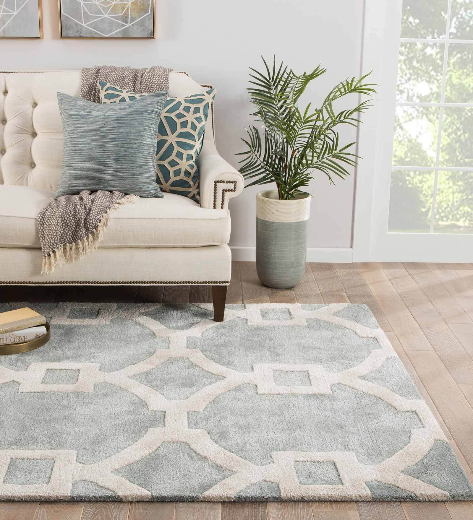 Buy Trellis Pattern Wool And Viscose Hand Tufted 5 X 8 Feet Carpet By ...